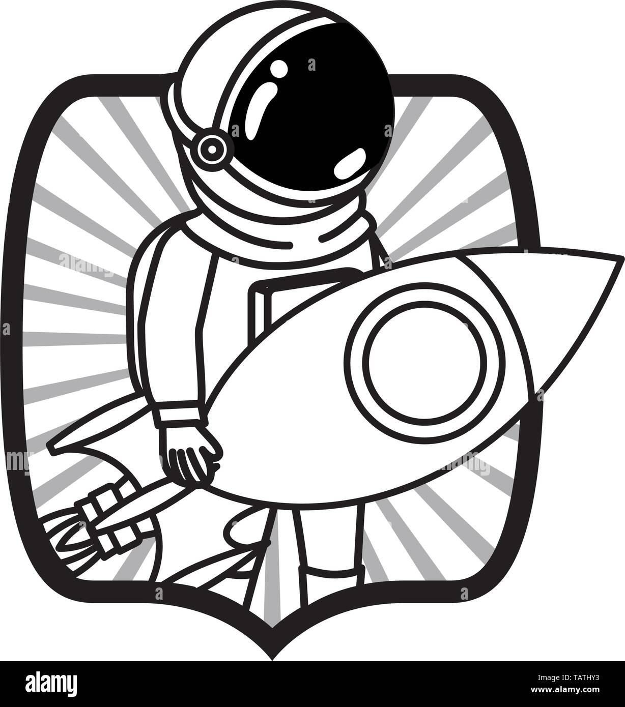 frame with astronaut and rocket in white background Stock Vector Image ...