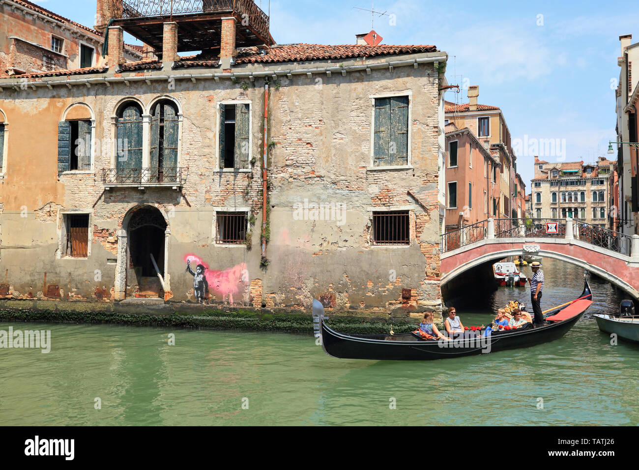 The shipwrecked migrant child graffiti by Banksy, Venice 2019 Stock ...