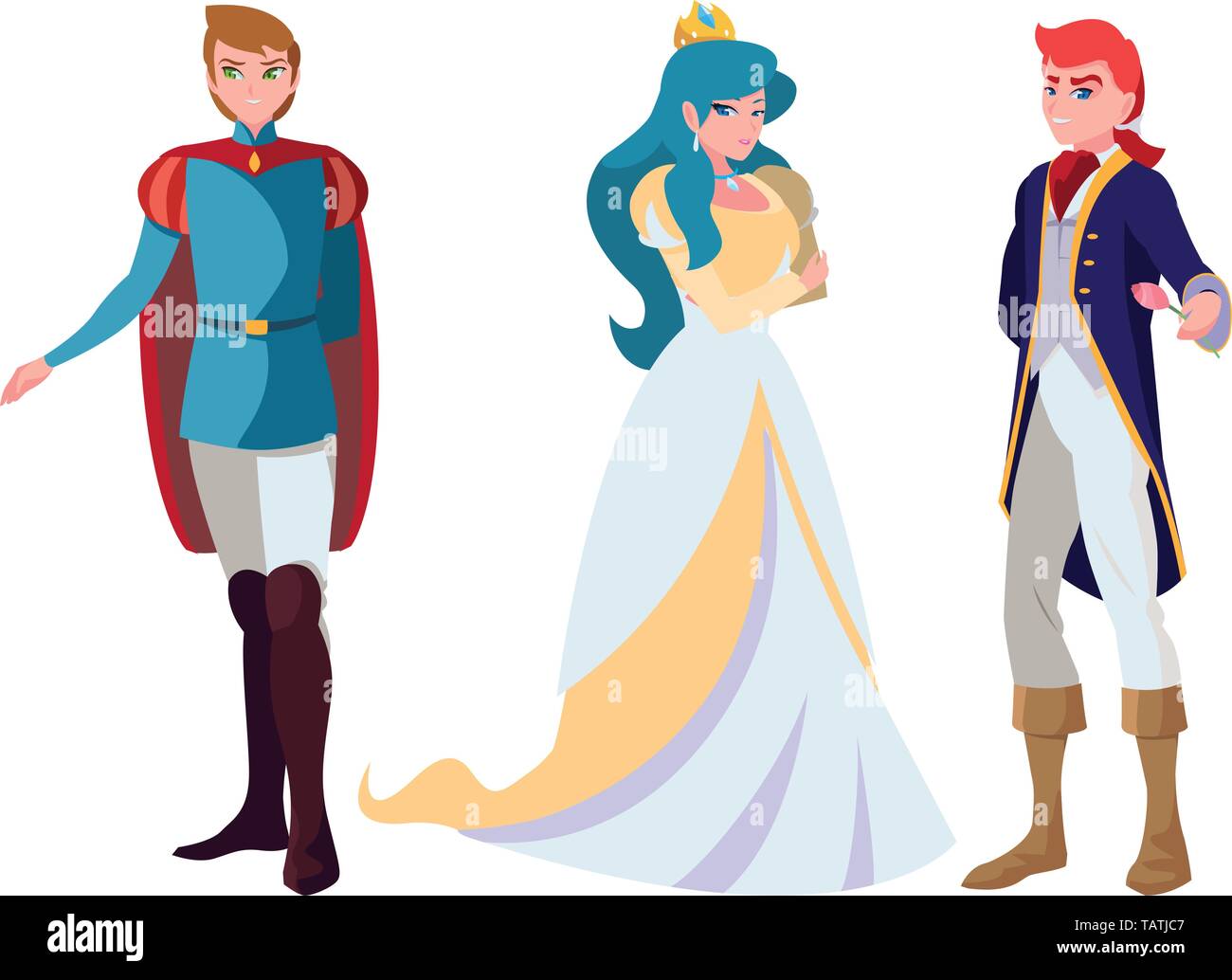beautiful princess with princes of tales characters vector illustration ...