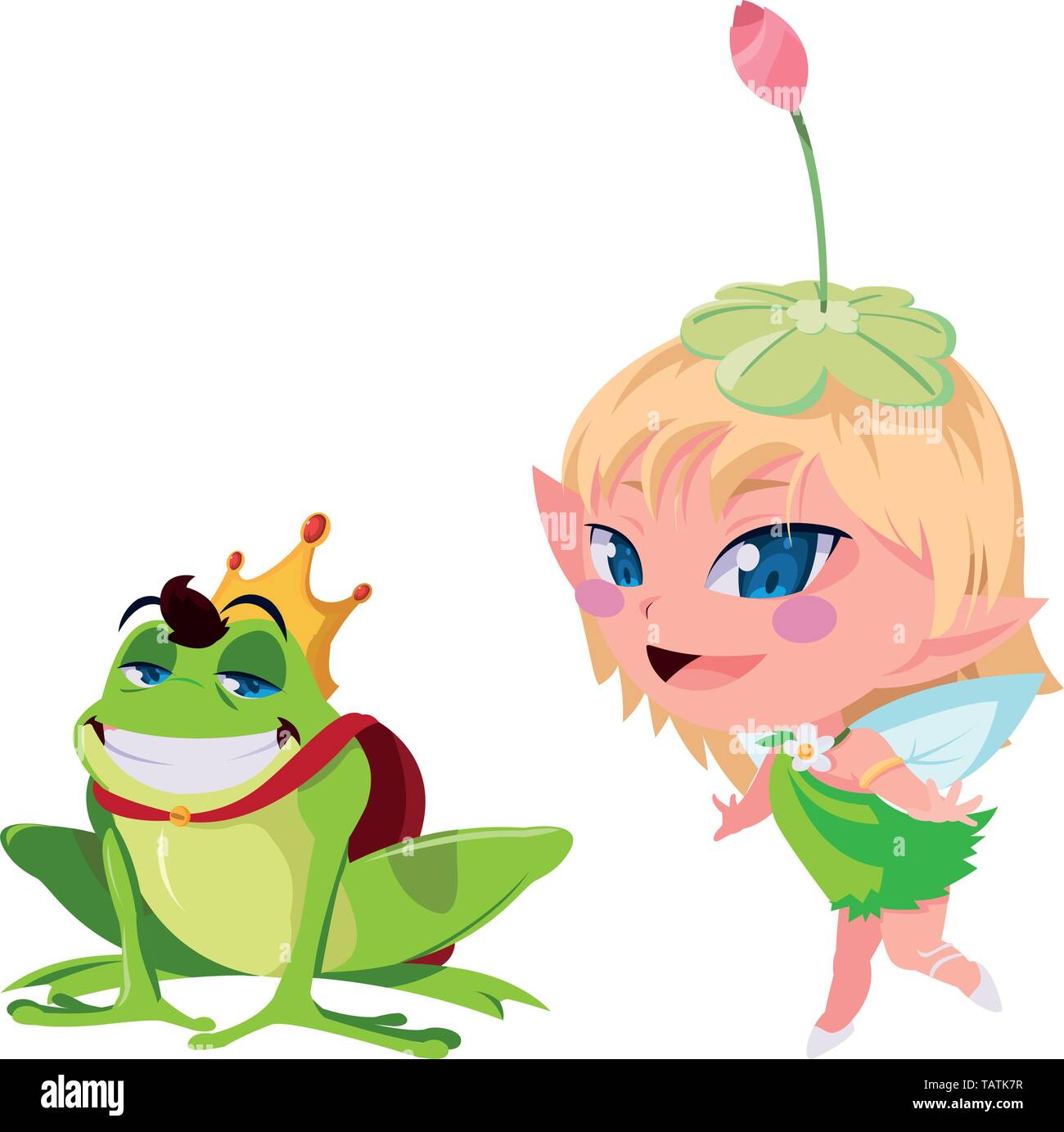 beautiful magic fairy with toad prince characters vector illustration ...