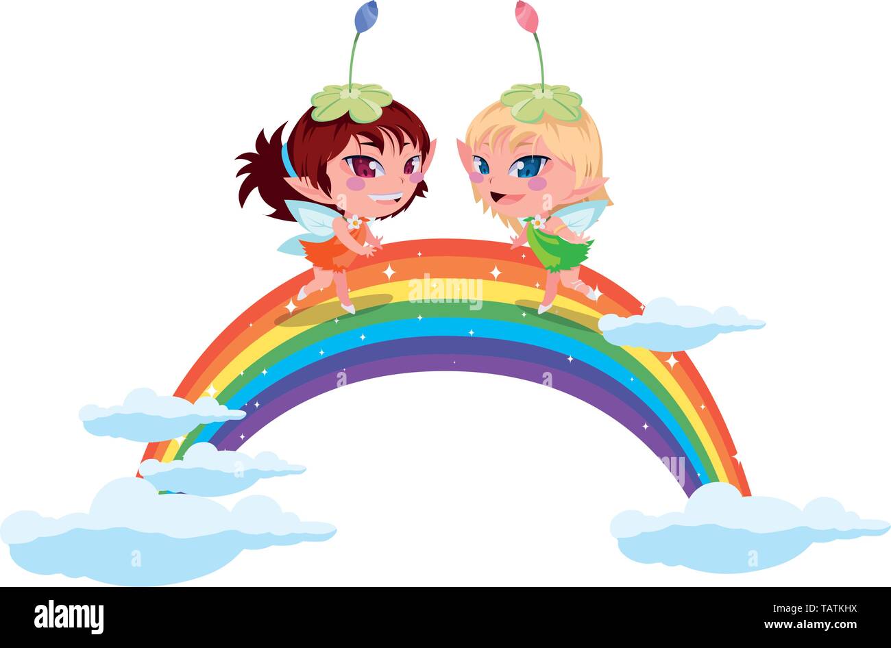 beautiful magic fairies with rainbow scene vector illustration design ...