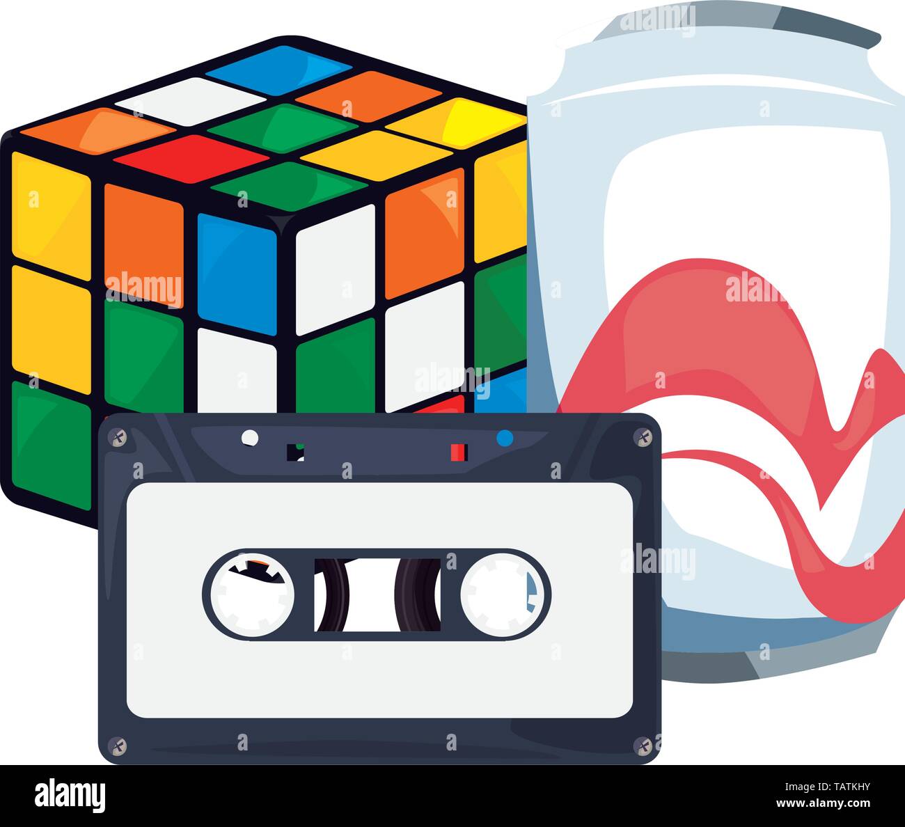 cube rubik cassette soda drink retro 80s style vector illustration ...