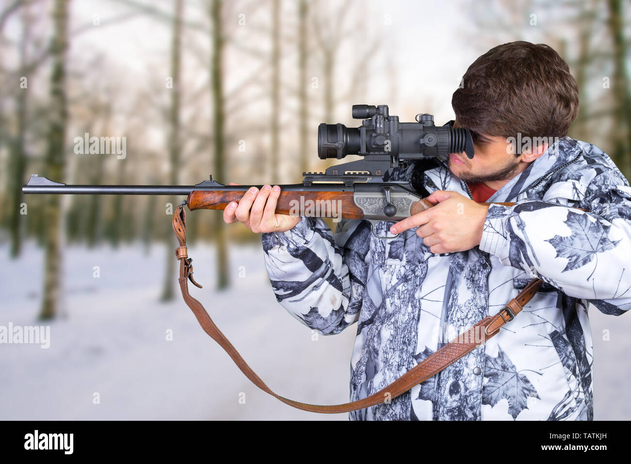 hunter with his rifle Stock Photo - Alamy