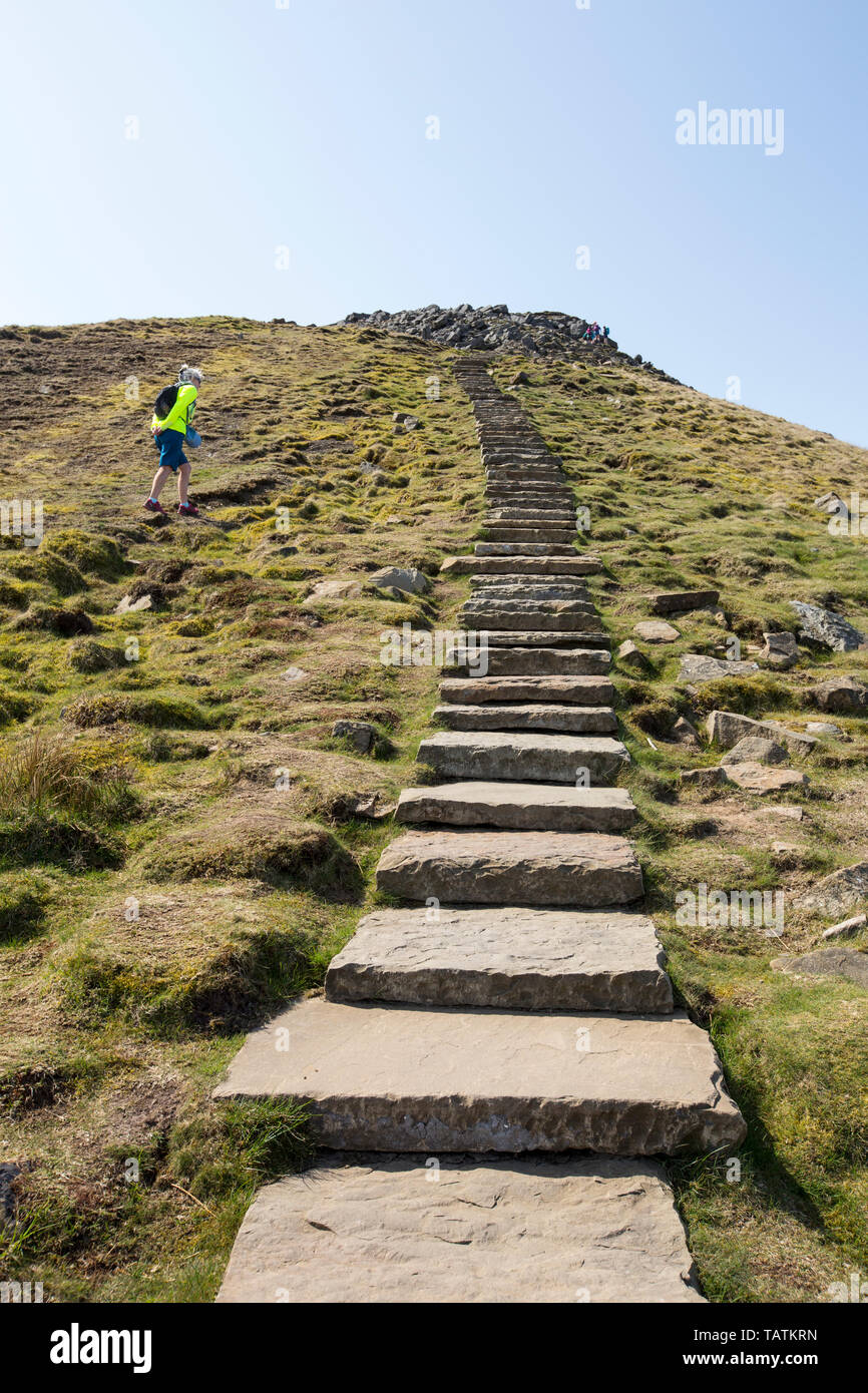 A flagstone path to the summit of Ingleborough in the Yorkshire Dales ...