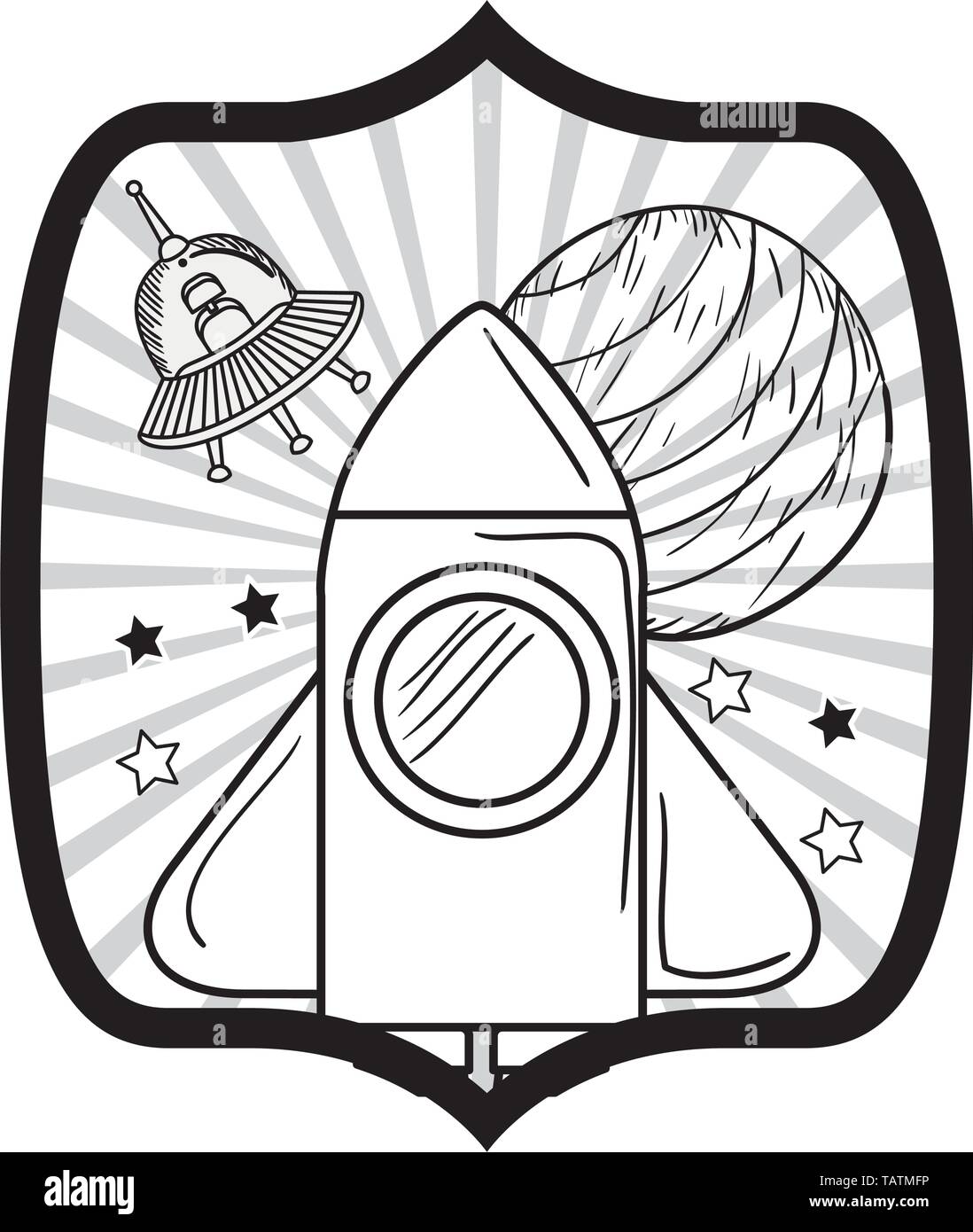 frame with rocket taking off and planets Stock Vector Image & Art - Alamy