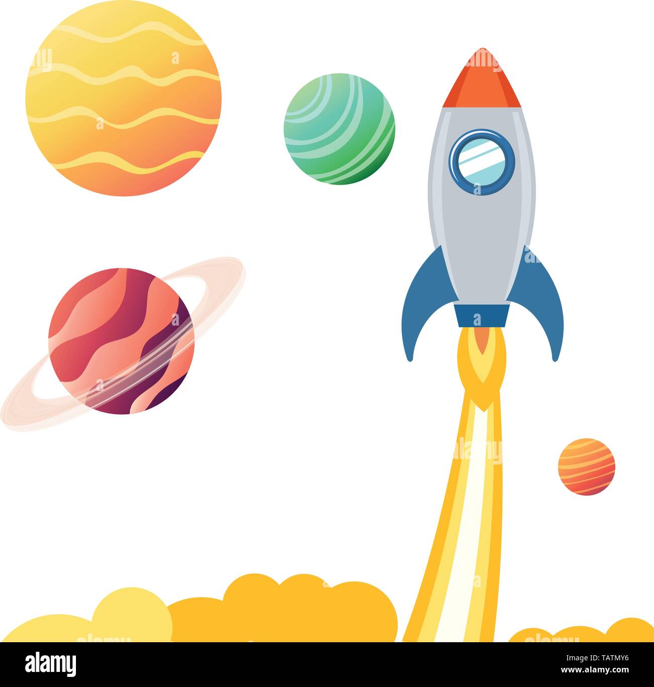 rocket in the space with planets of the solar system Stock Vector Image ...