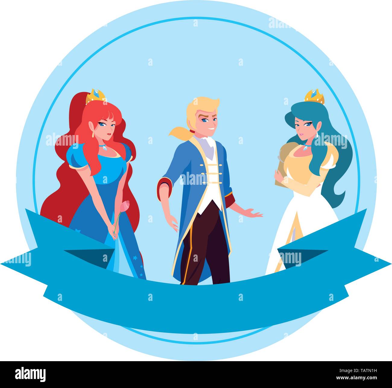 prince charming and two princess of tales characters vector ...