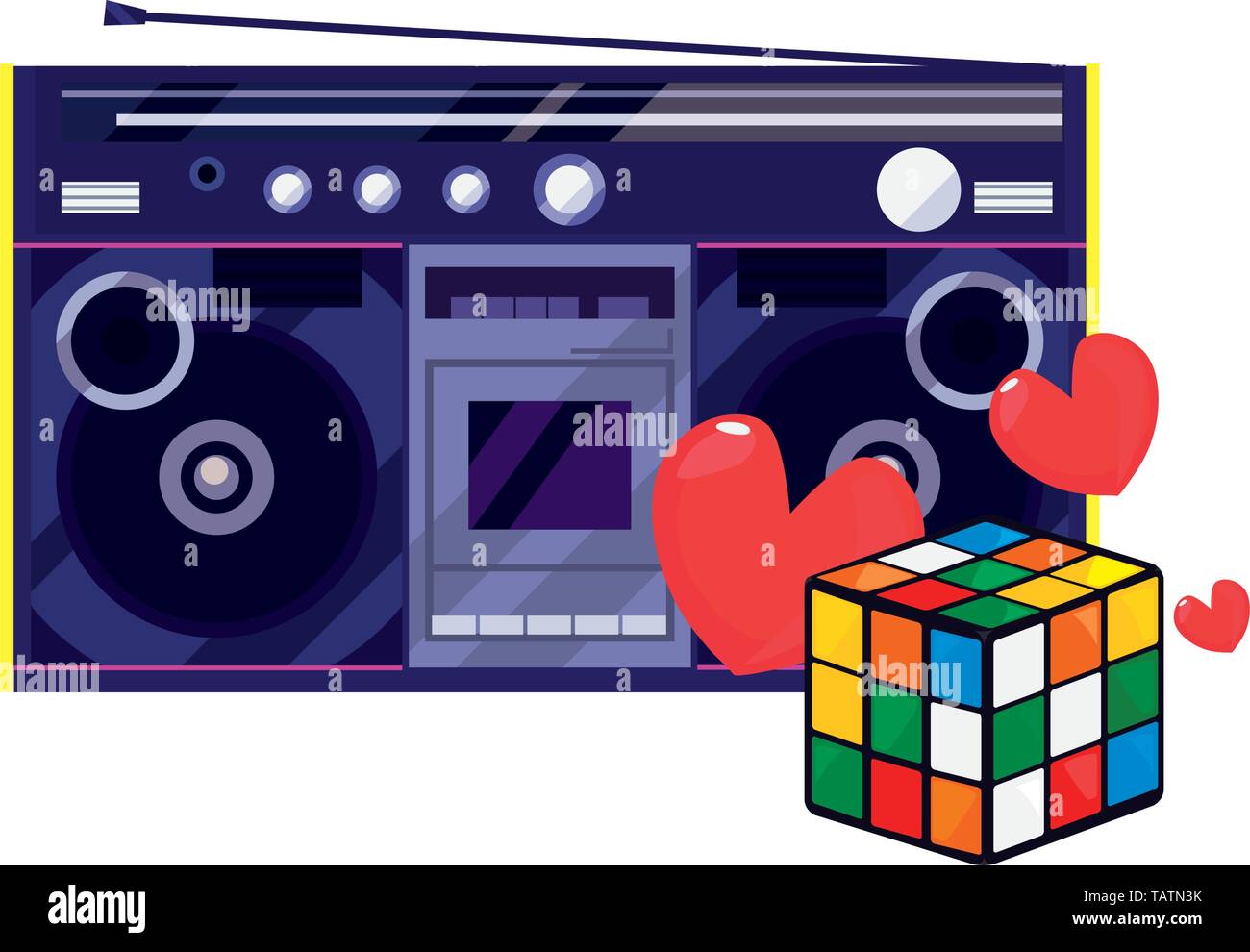 boombox stereo music cube rubik love retro 80s vector illustration ...