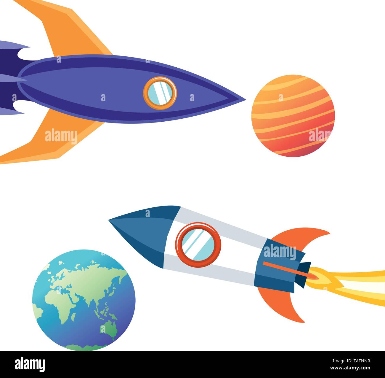 rocket in the space with planets of the solar system Stock Vector Image ...