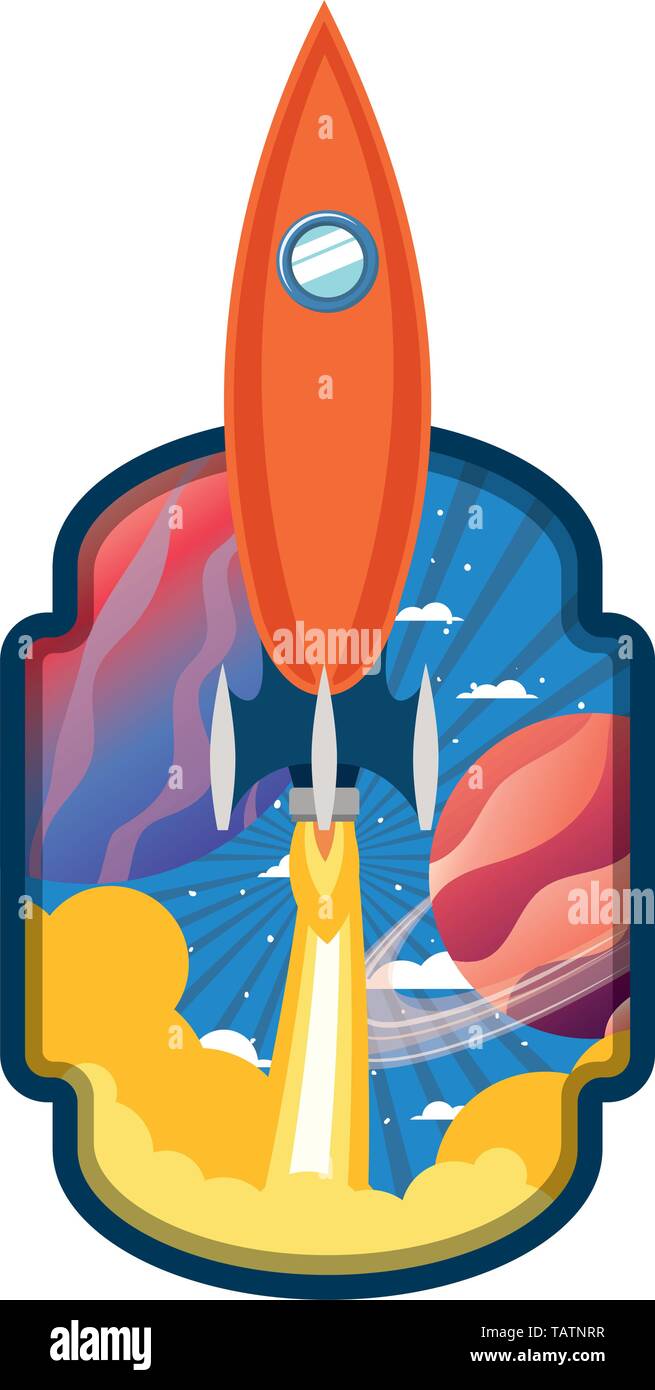 frame with rocket taking off and planets Stock Vector Image & Art - Alamy
