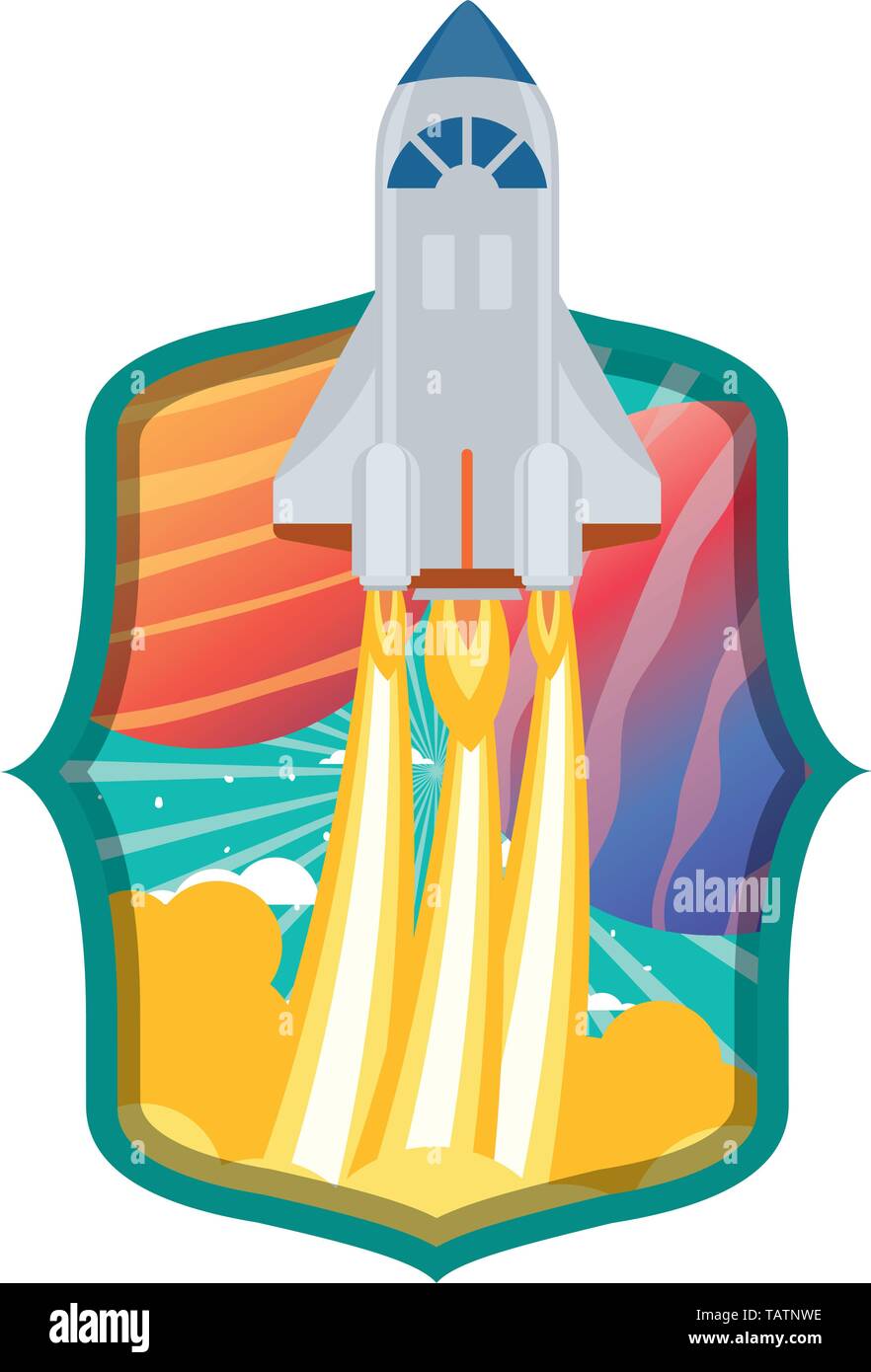 frame with rocket taking off and planets Stock Vector Image & Art - Alamy