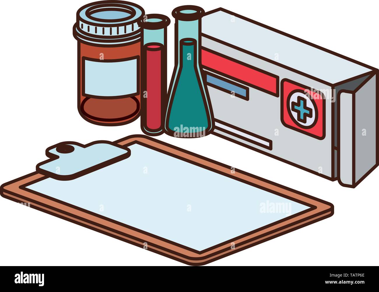 laboratory instruments with medicines in white background Stock Vector ...