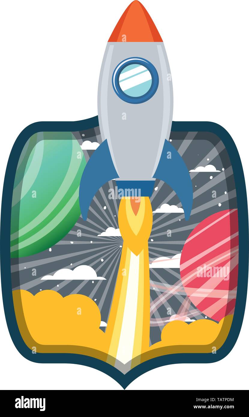 frame with rocket taking off and planets Stock Vector Image & Art - Alamy