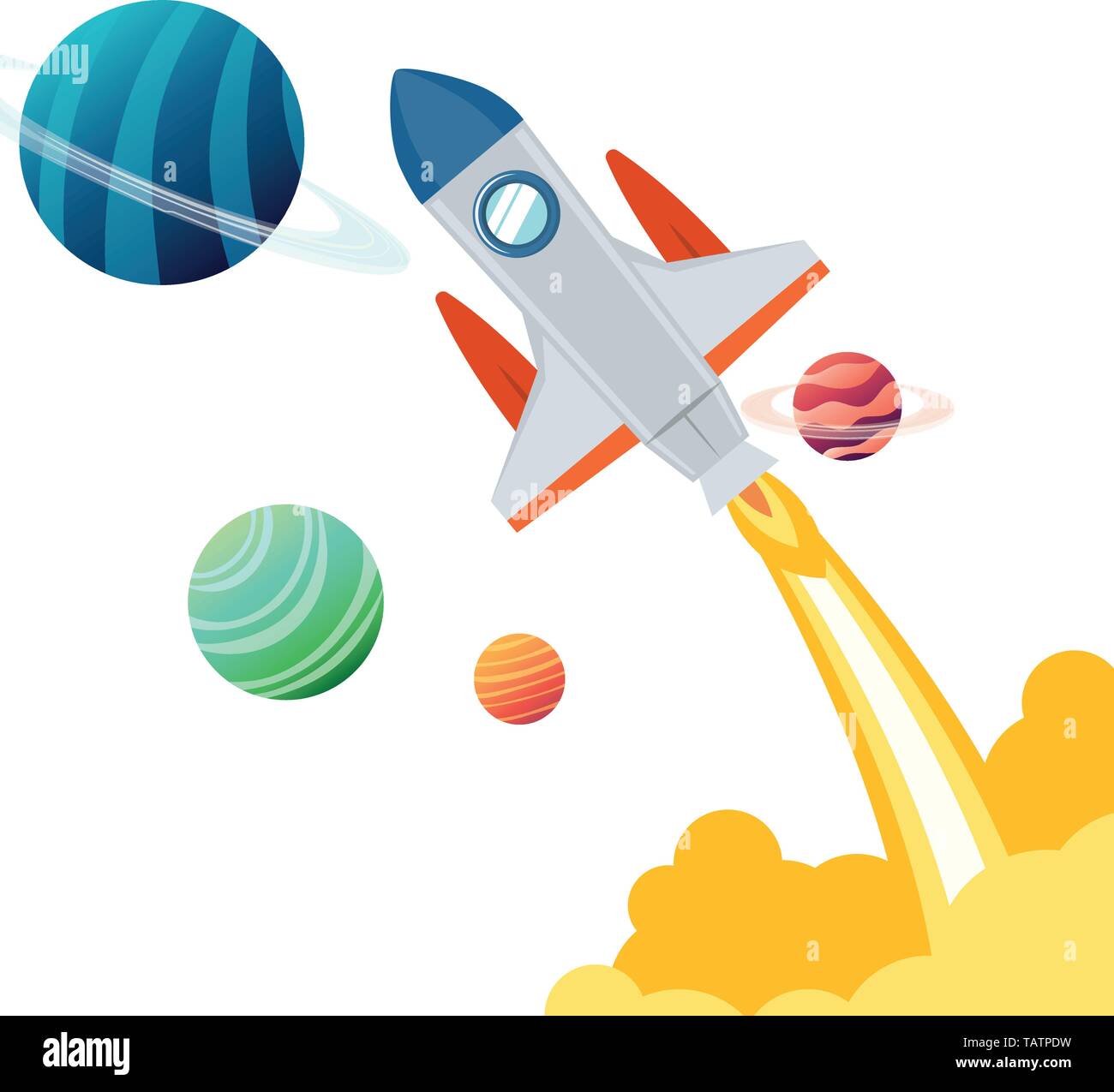 rocket in the space with planets of the solar system Stock Vector Image ...