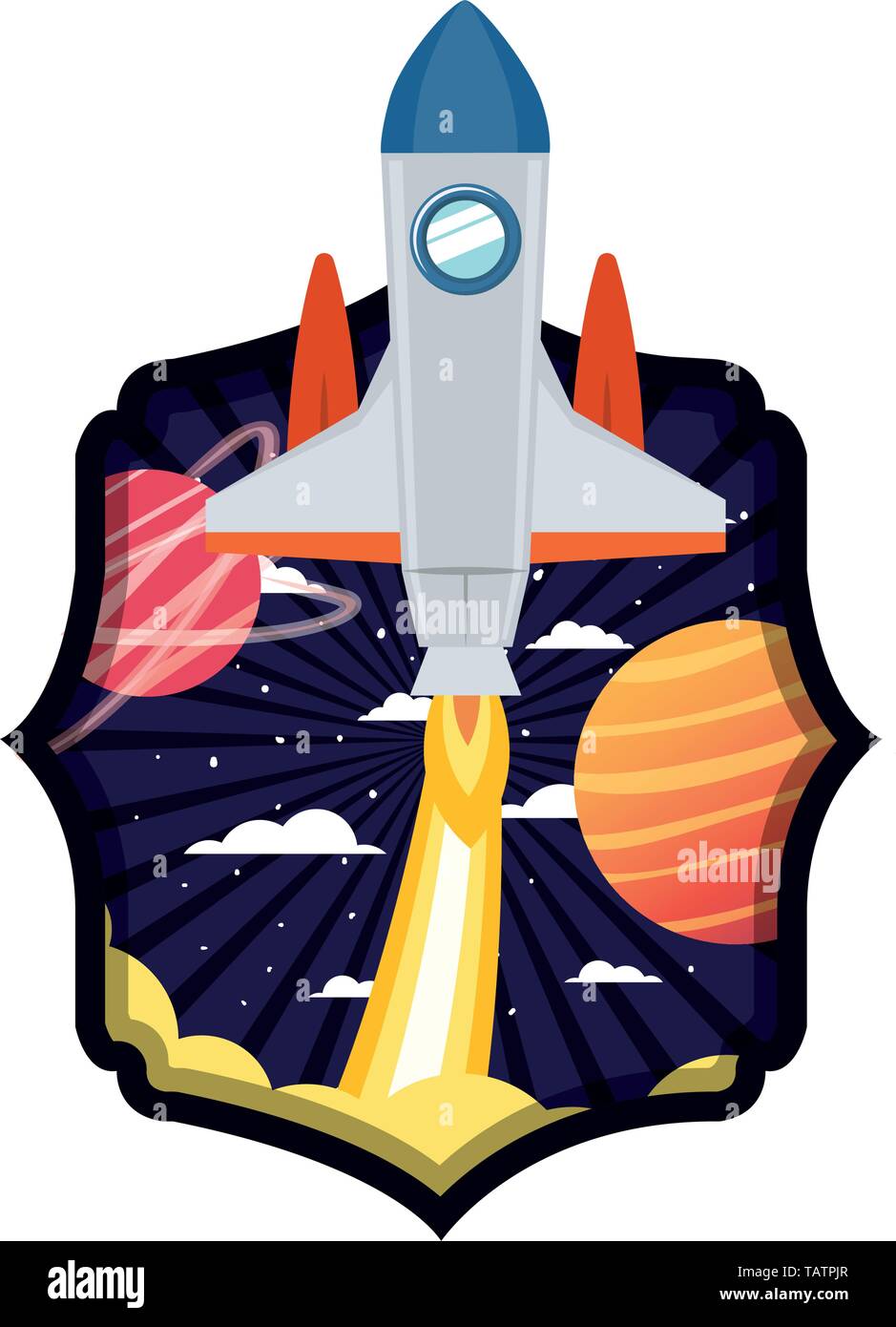 frame with rocket taking off and planets Stock Vector Image & Art - Alamy