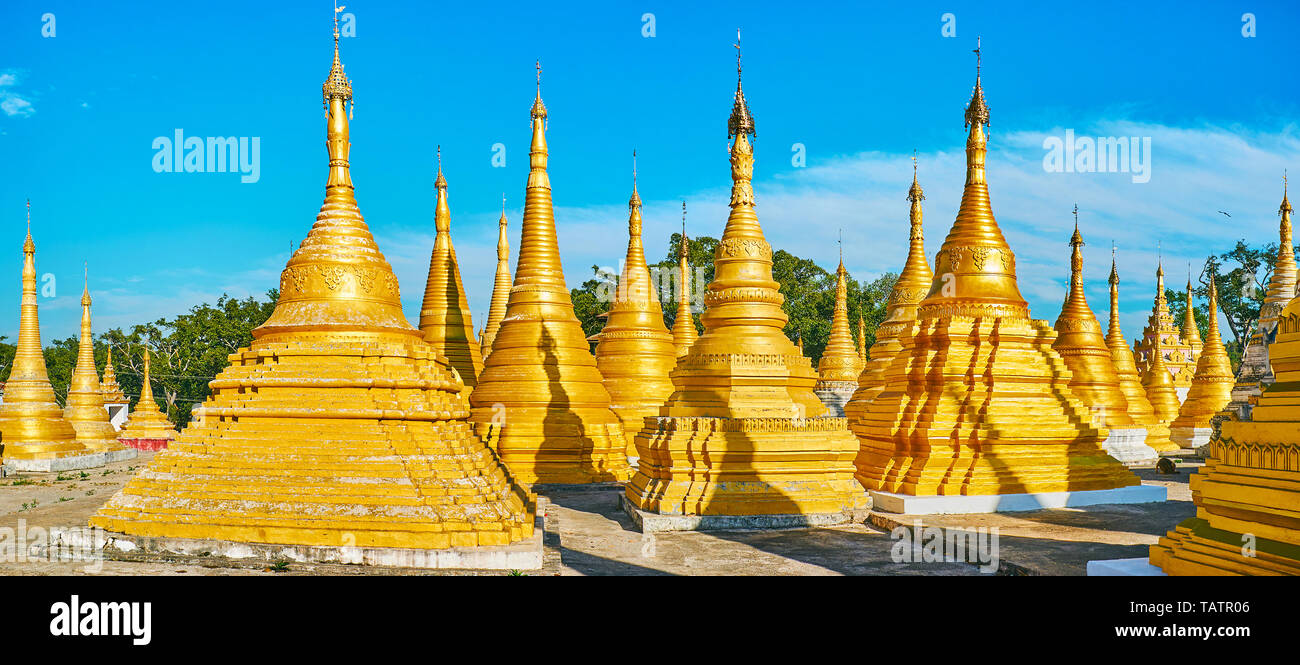 Observe preserved stupas in historic Nget Pyaw Taw Paya complex located ...