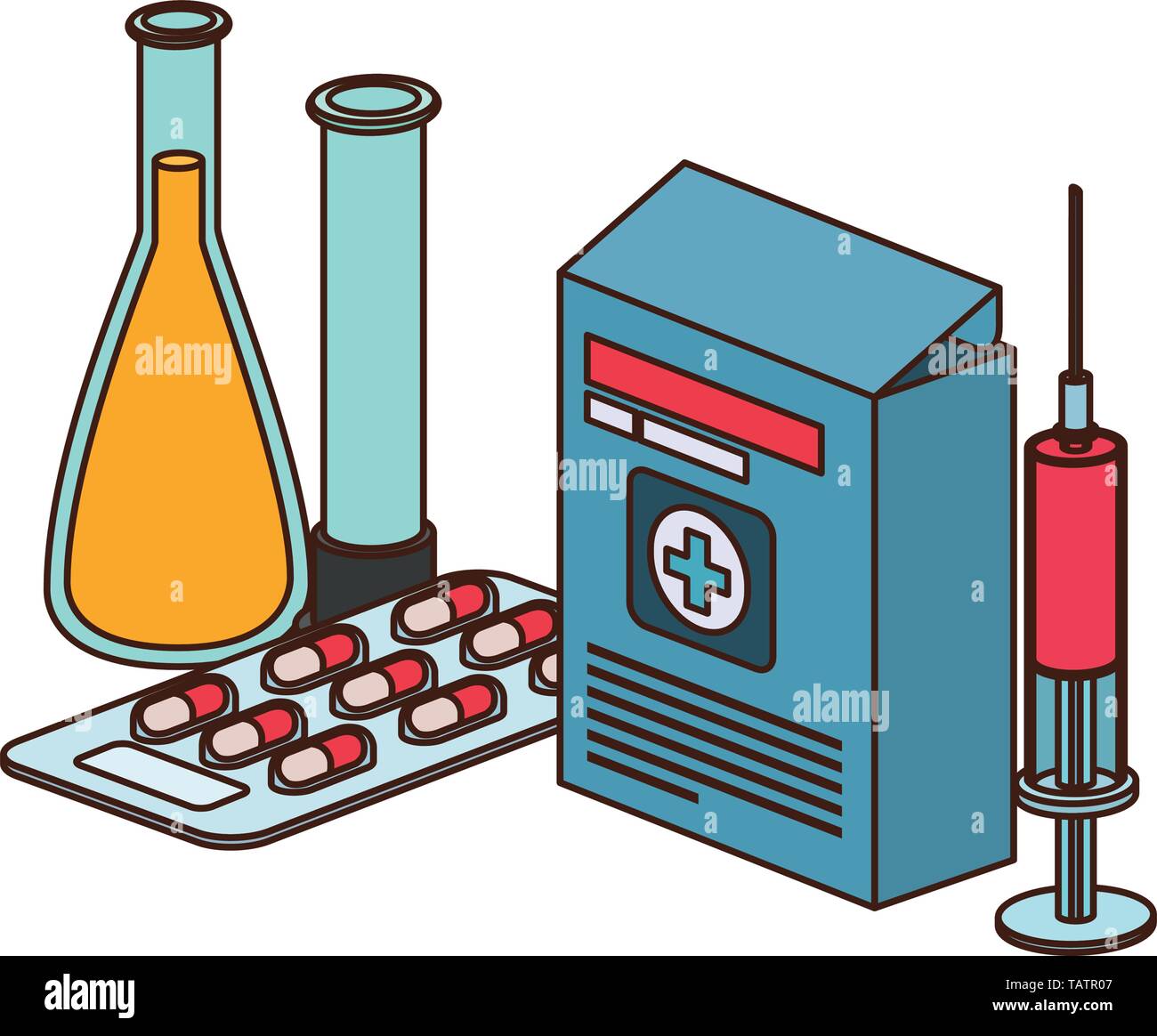 laboratory instruments with medicines in white background Stock Vector ...