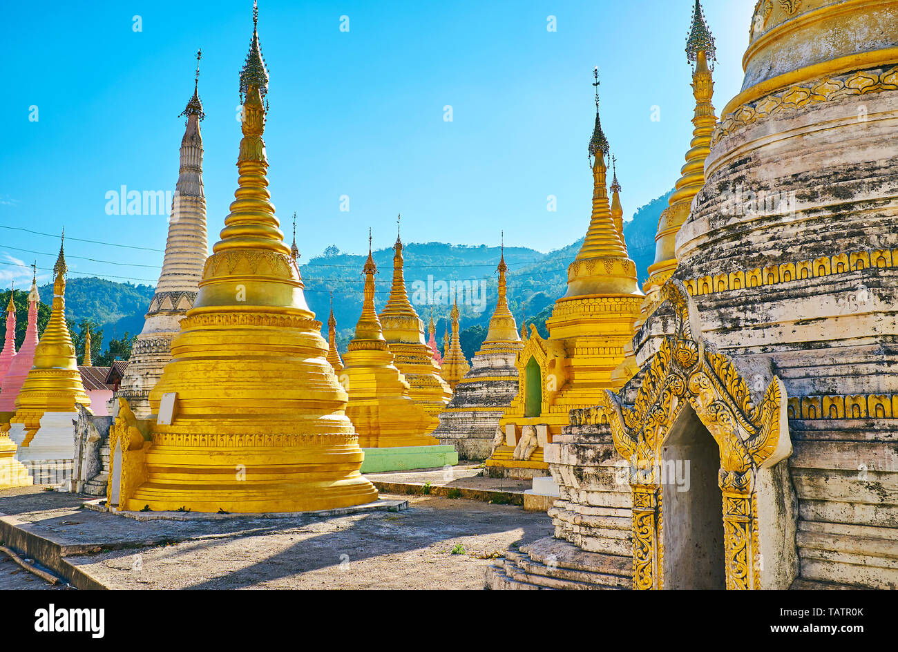 Nget Pyaw Taw Pagoda complex is located in valley at the Shwe Oo Min ...