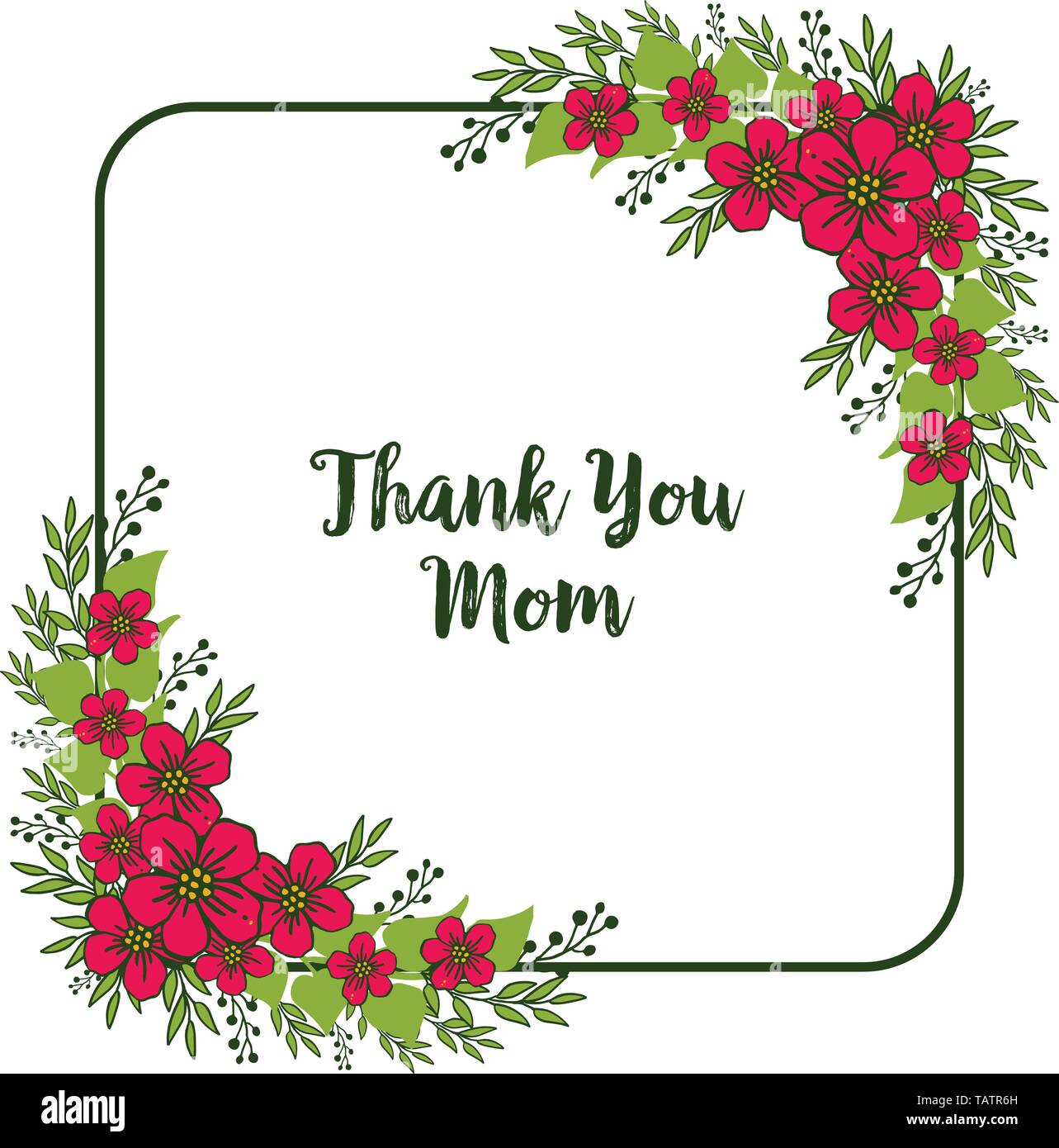 Vector illustration writing thank you mom with red flower frames hand ...