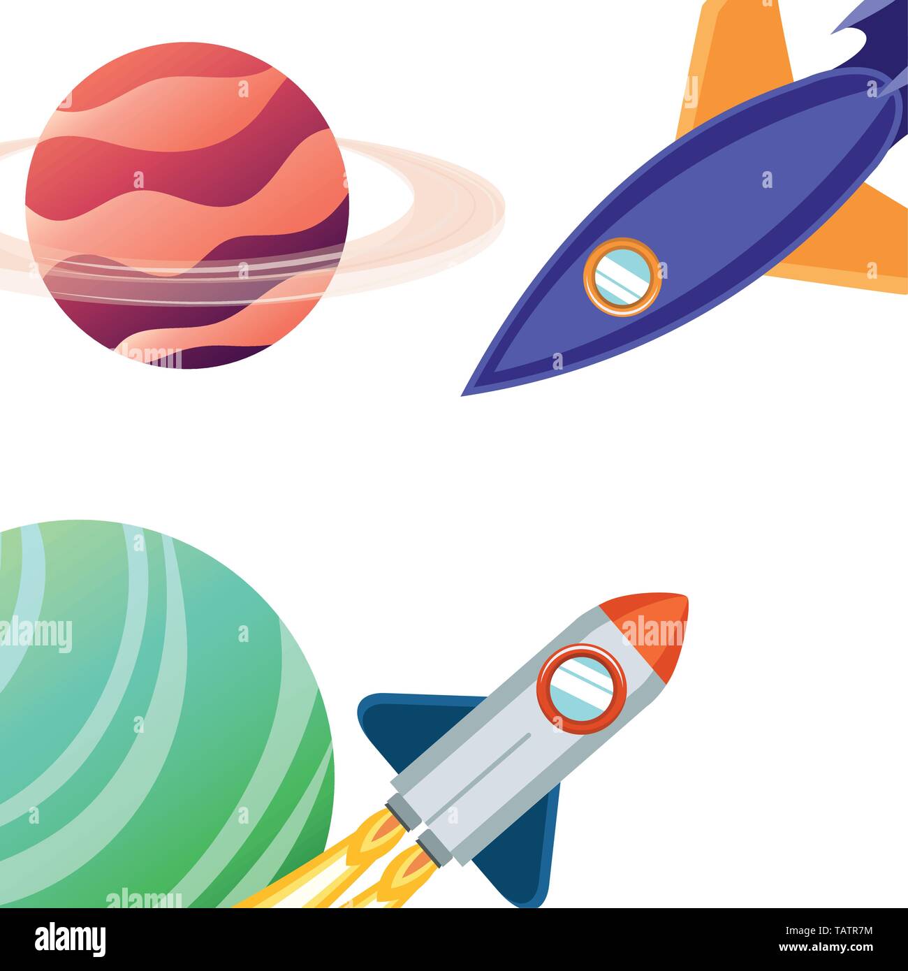 rocket in the space with planets of the solar system Stock Vector Image ...