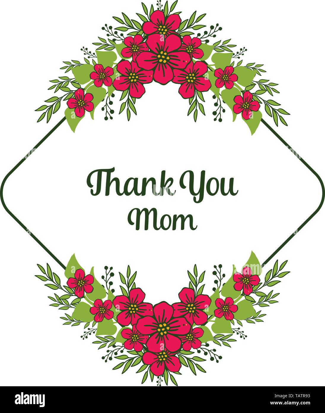 Vector illustration thank you mom with crowd red flower frame hand ...