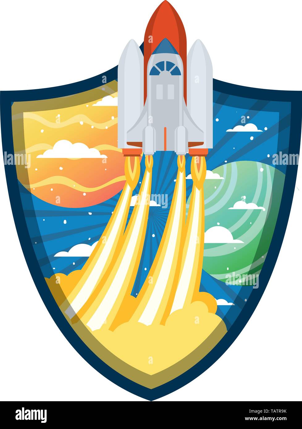 frame with rocket taking off and planets Stock Vector Image & Art - Alamy