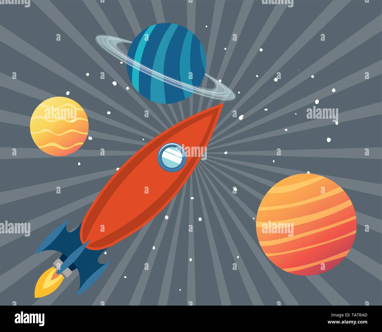 rocket in the space with planets of the solar system Stock Vector Image ...