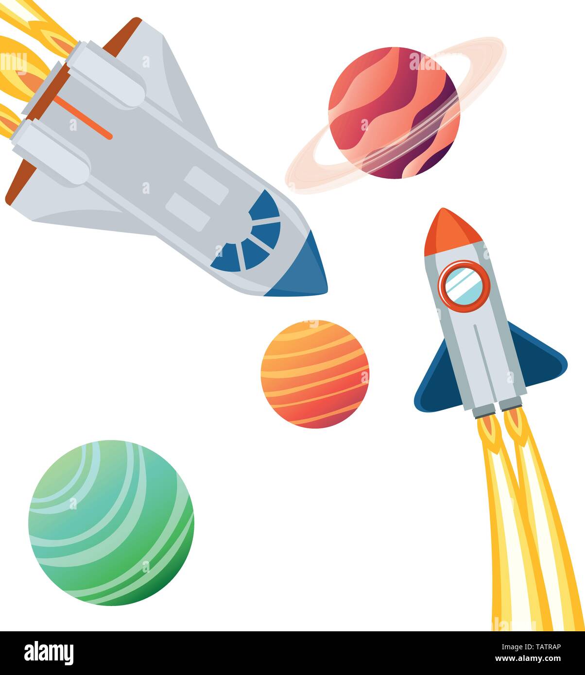 rocket in the space with planets of the solar system Stock Vector Image ...