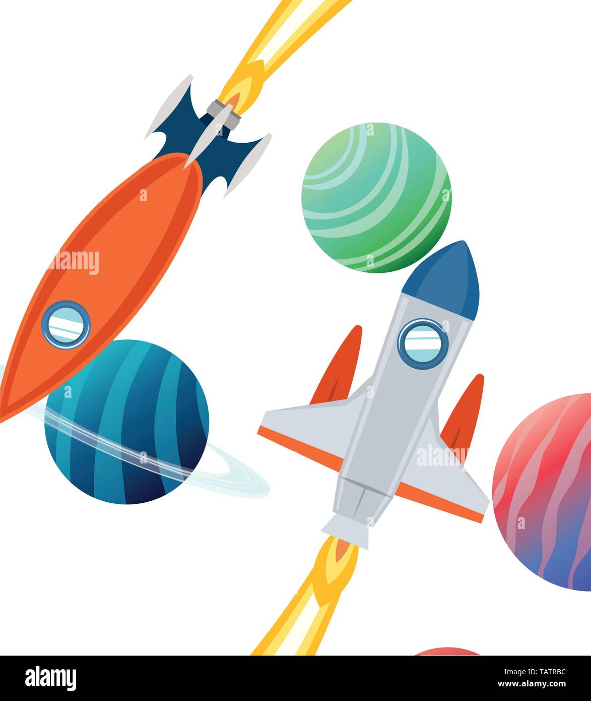 rocket in the space with planets of the solar system Stock Vector Image ...