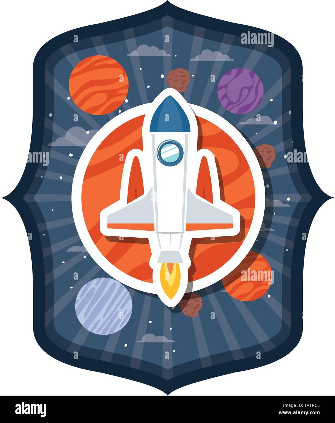 frame with rocket flying and planets of the solar system Stock Vector ...
