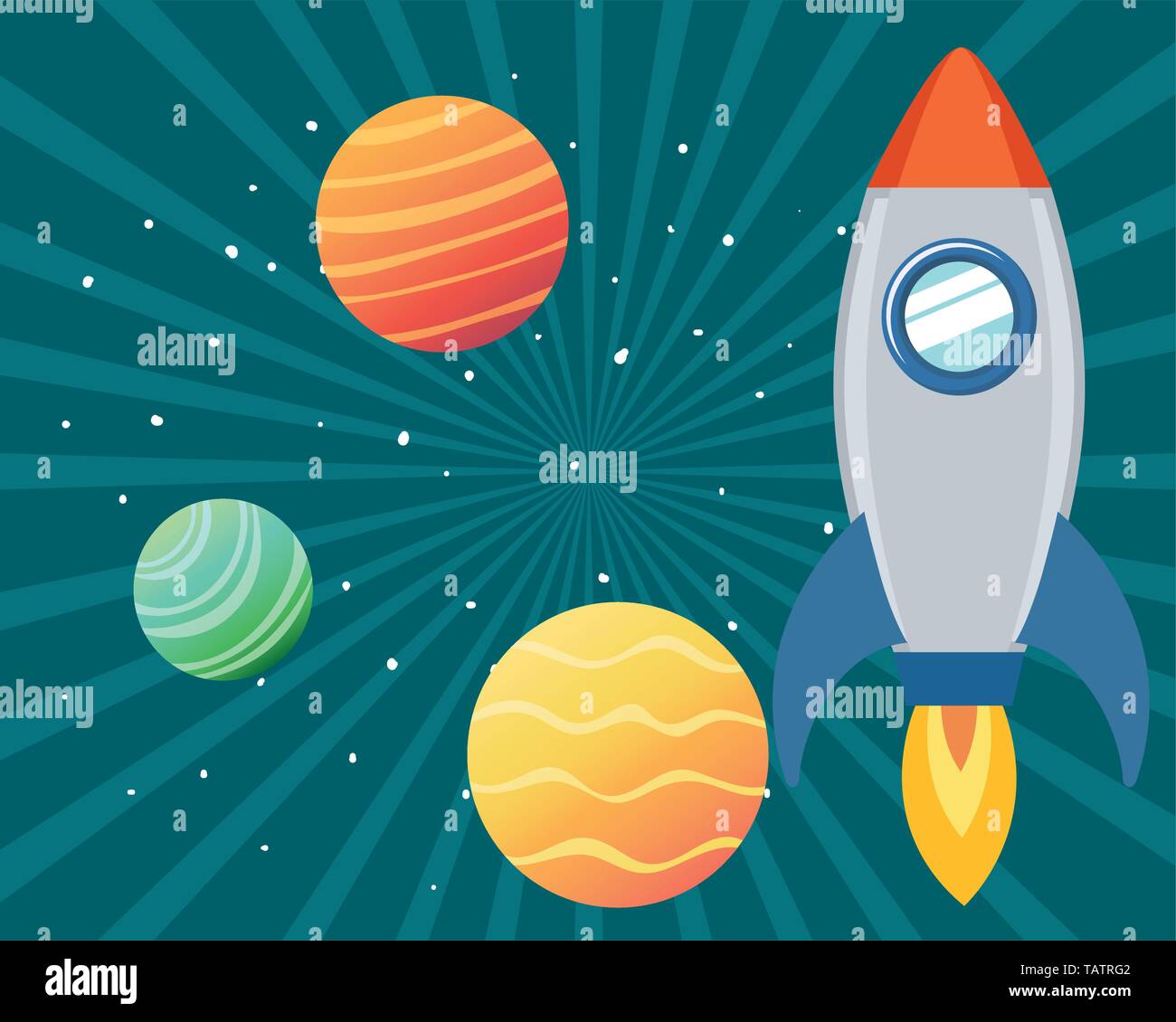 rocket in the space with planets of the solar system Stock Vector Image ...