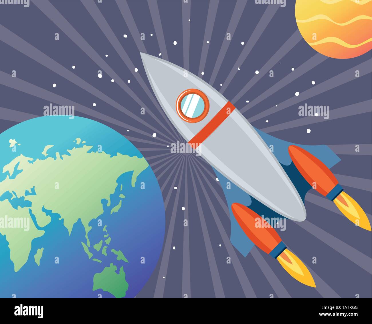 rocket in the space with planets of the solar system Stock Vector Image ...