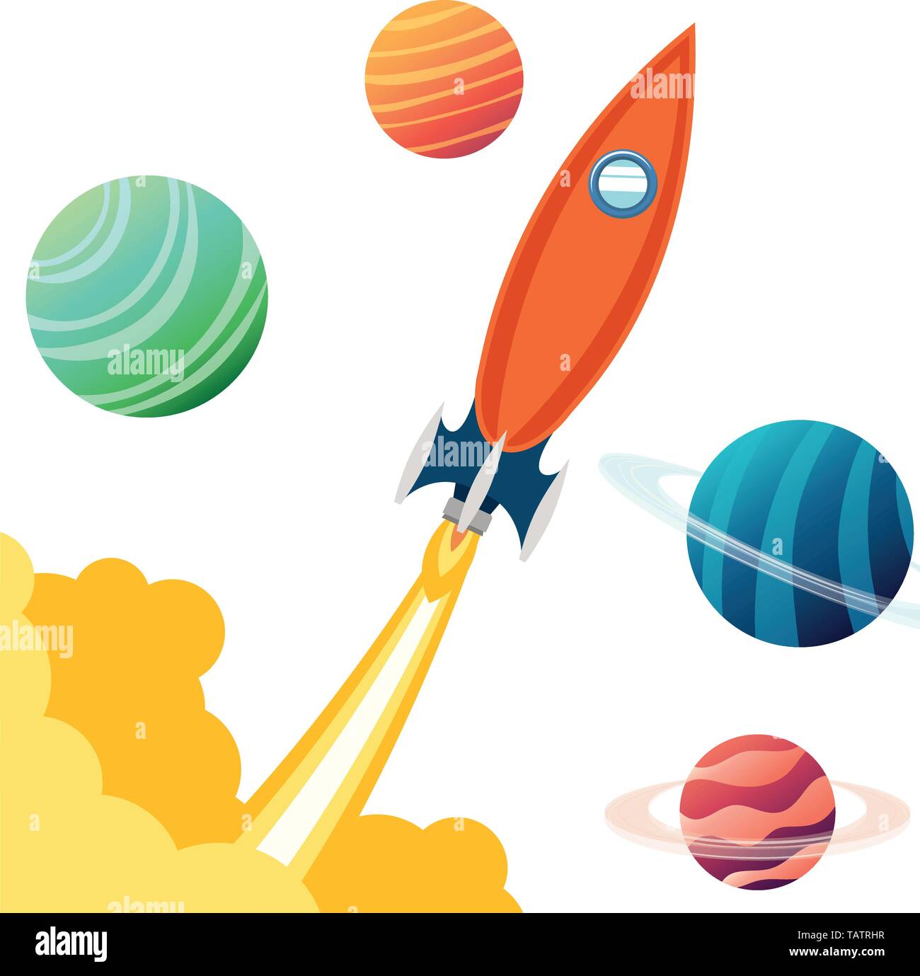 rocket in the space with planets of the solar system Stock Vector Image ...