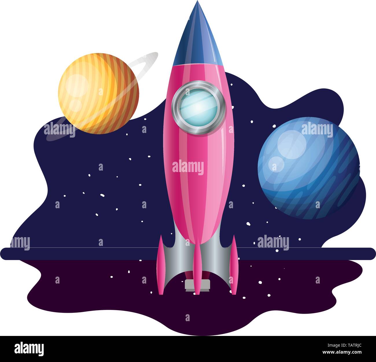 rocket flying with planets of the solar system background Stock Vector ...