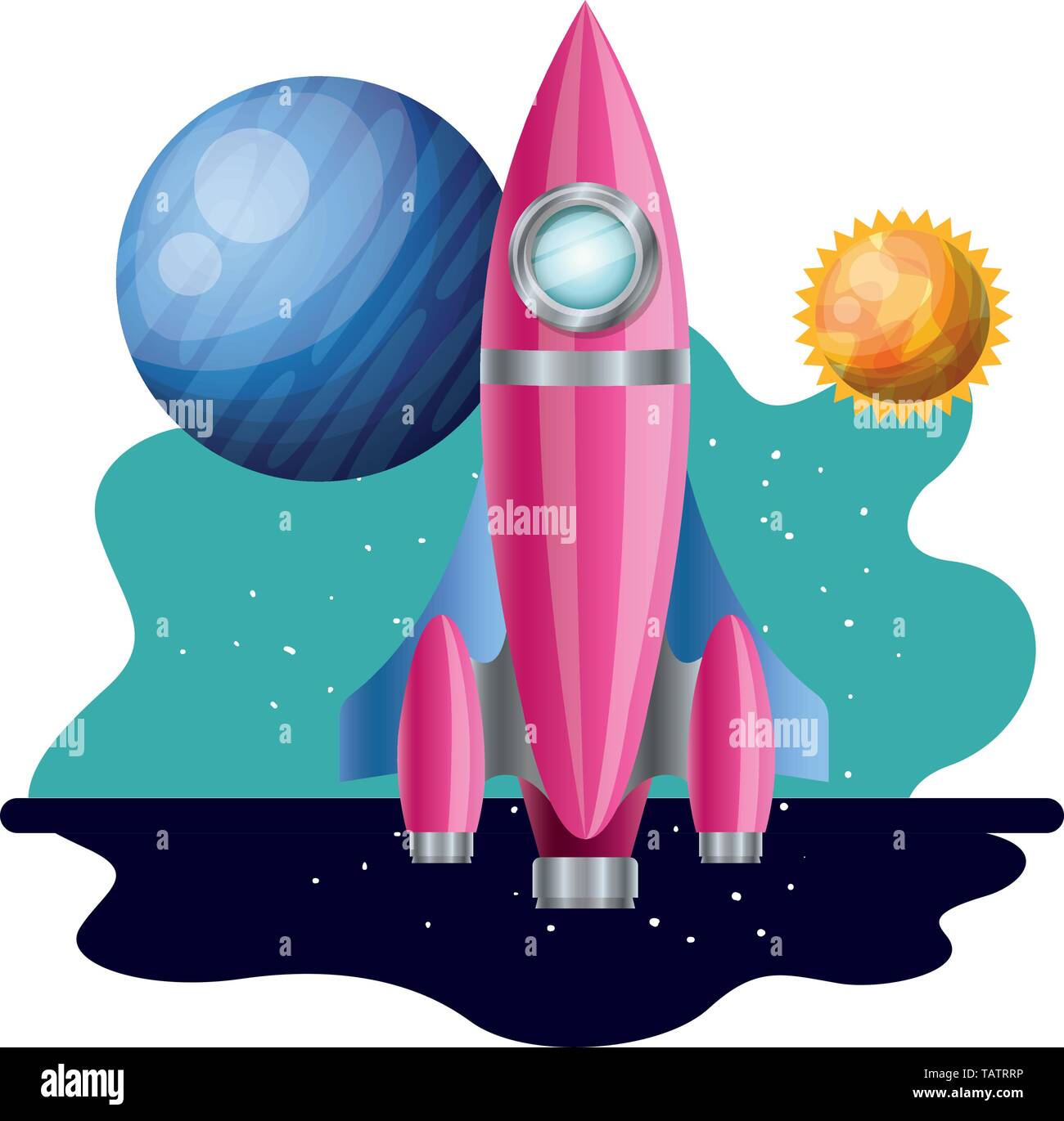rocket flying with planets of the solar system background Stock Vector ...