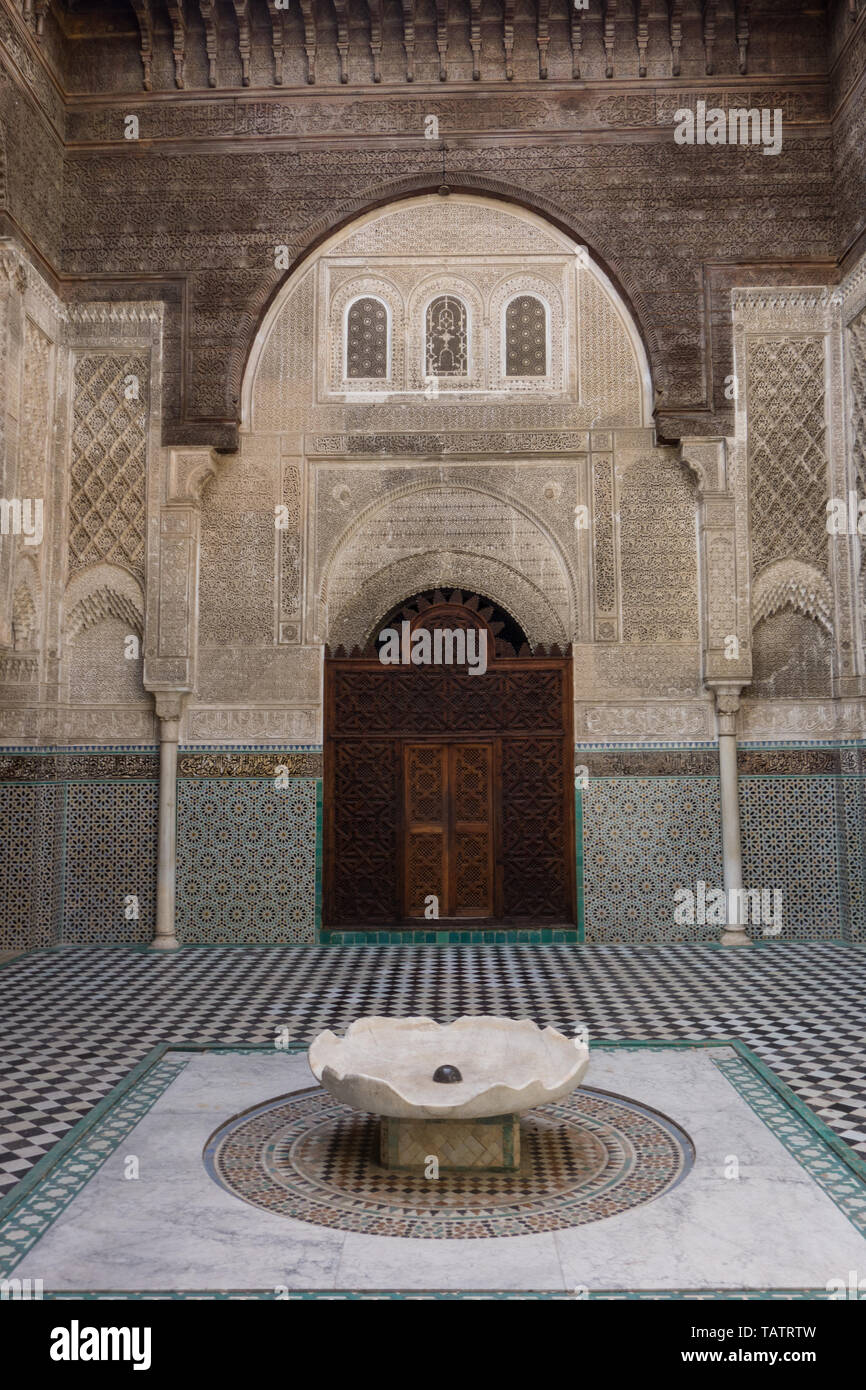 Fez, Morocco - March 25th, 2019: Inside interior of The Madrasa Bou ...