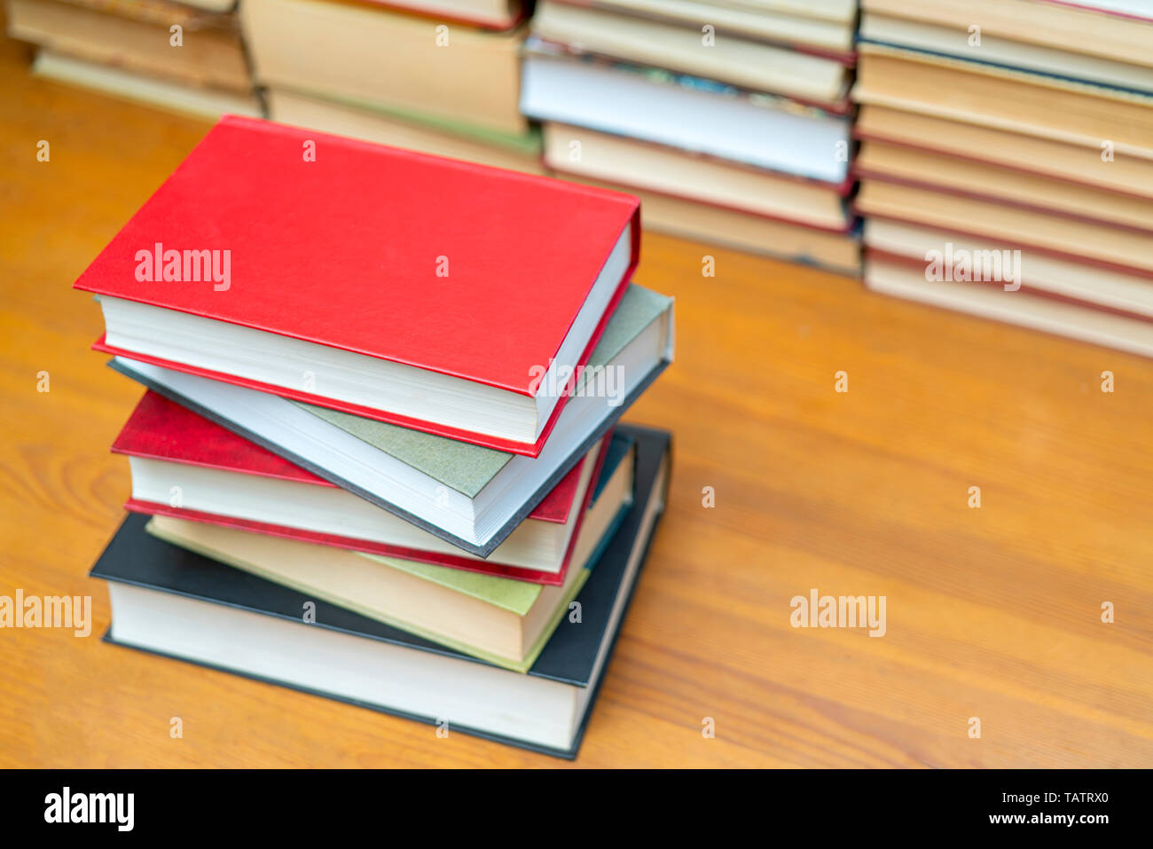 Stack of books in the library. Symbol of knowledge and learning Stock ...