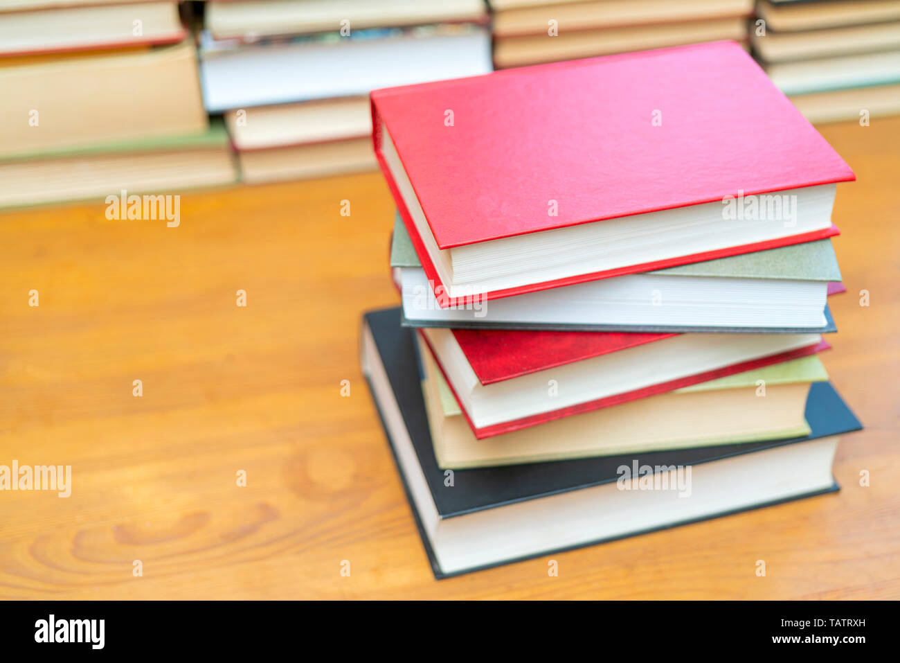 Stack of books in the library. Symbol of knowledge and learning Stock ...