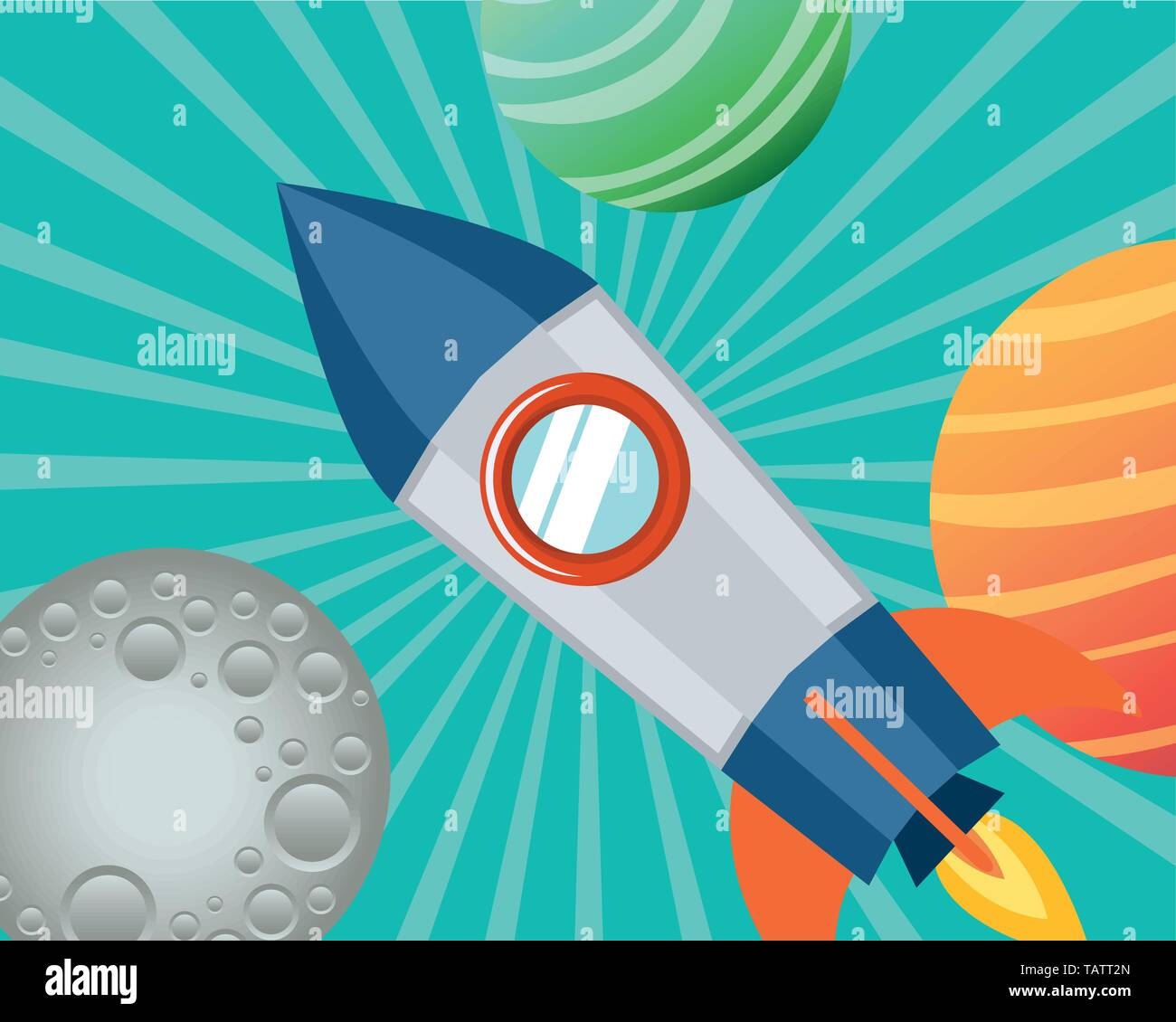 rocket in the space with planets of the solar system Stock Vector Image ...