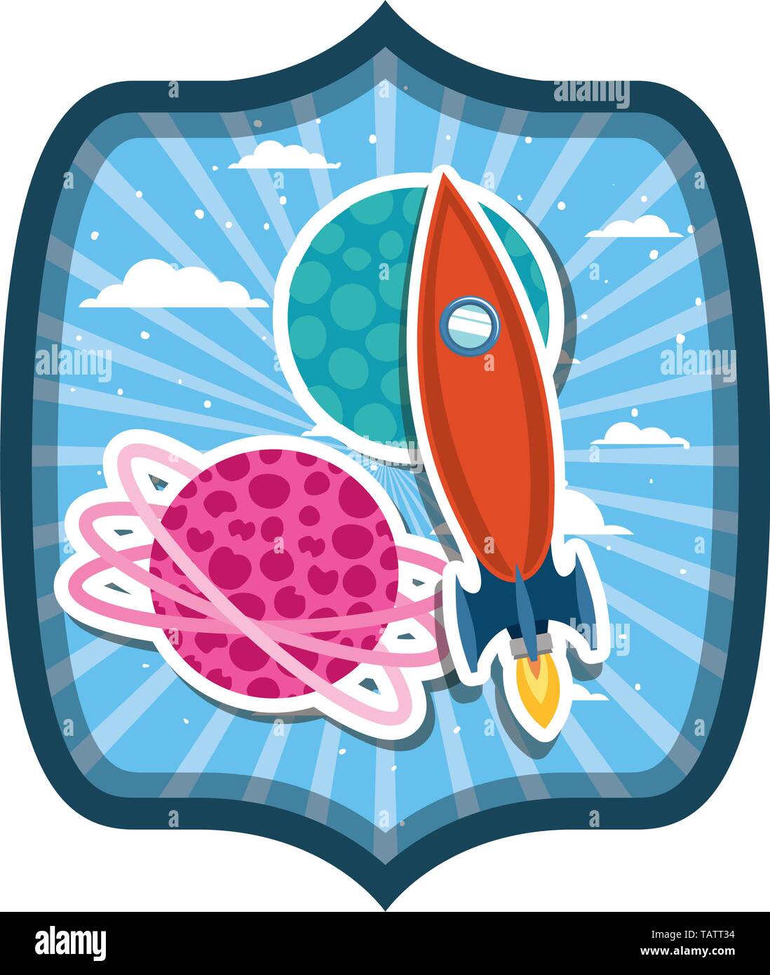 frame with rocket flying and planets of the solar system Stock Vector ...