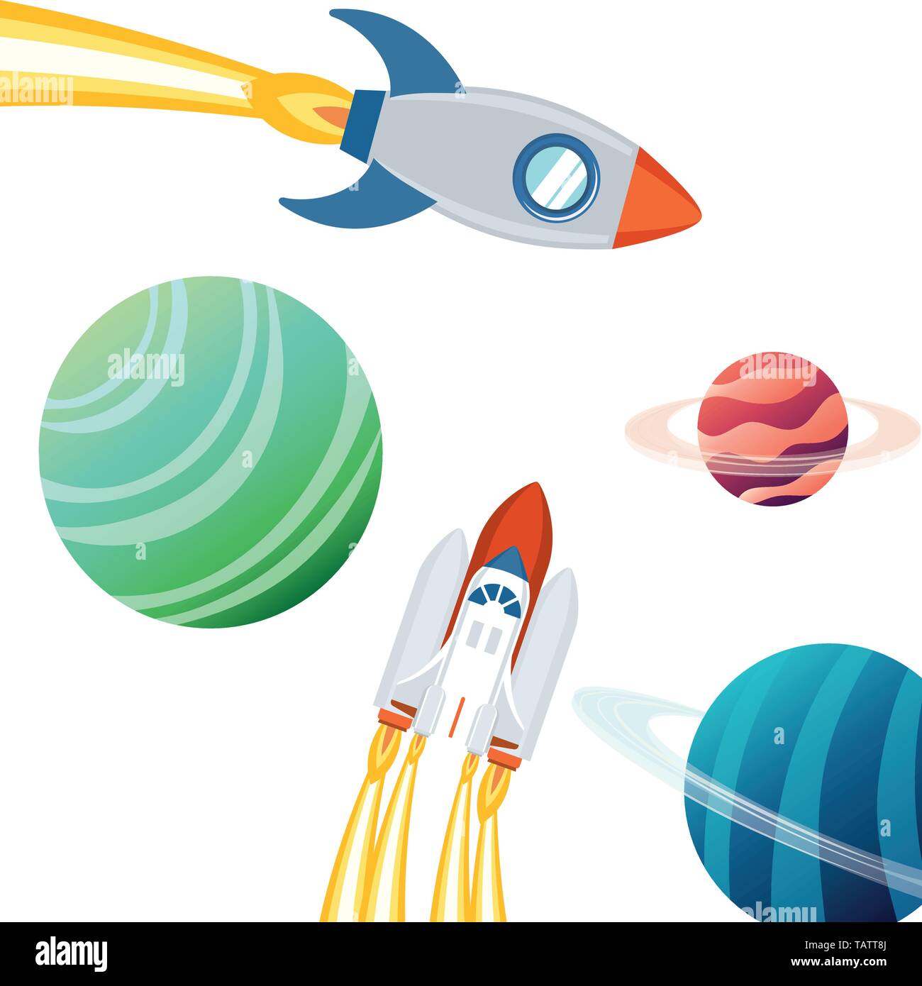 rocket in the space with planets of the solar system Stock Vector Image ...
