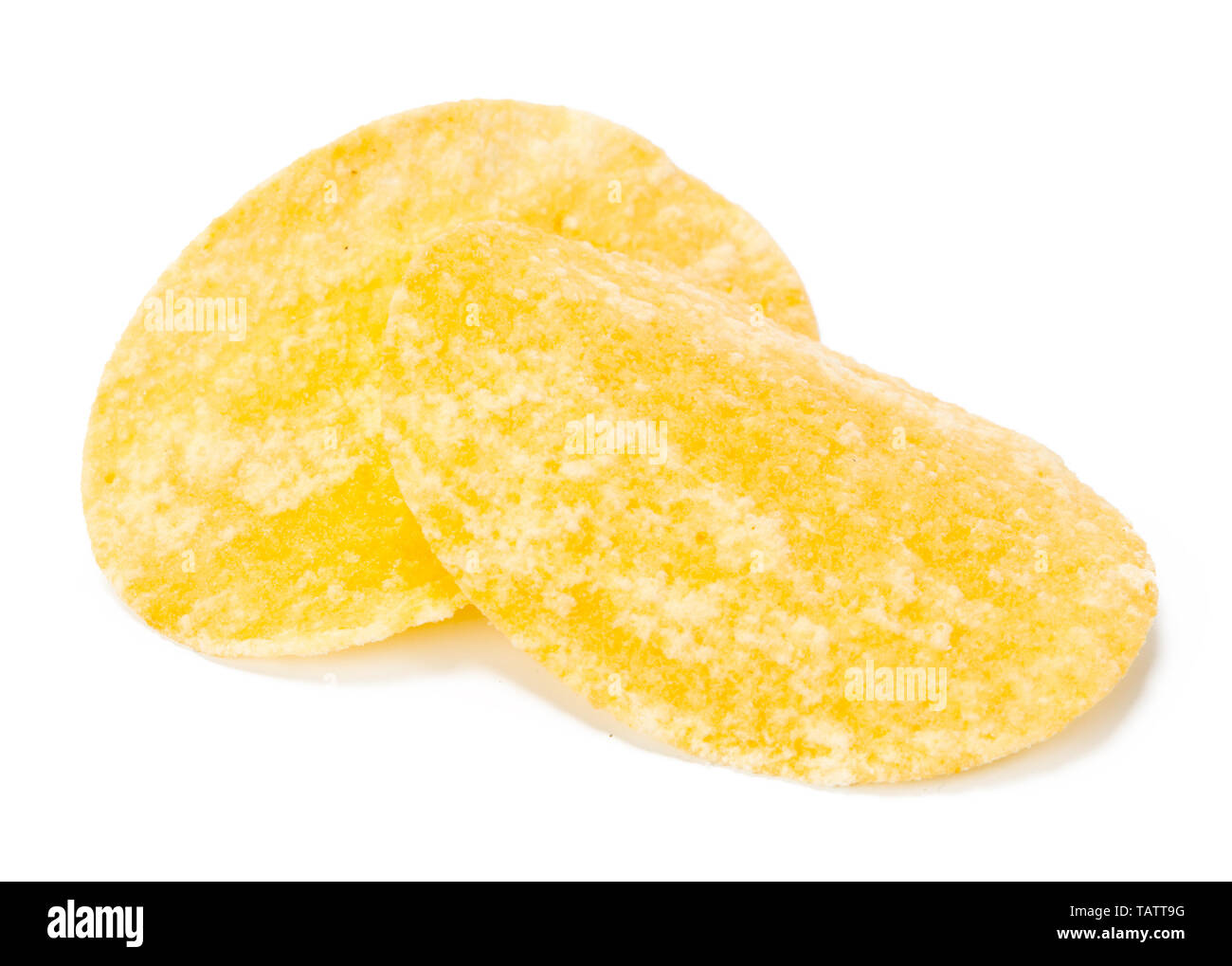 yellow potato chips isolated on white Stock Photo - Alamy