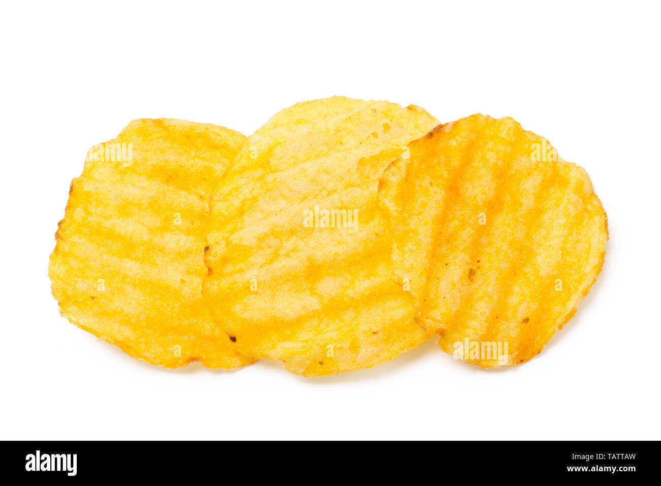 yellow potato chips isolated on white Stock Photo - Alamy