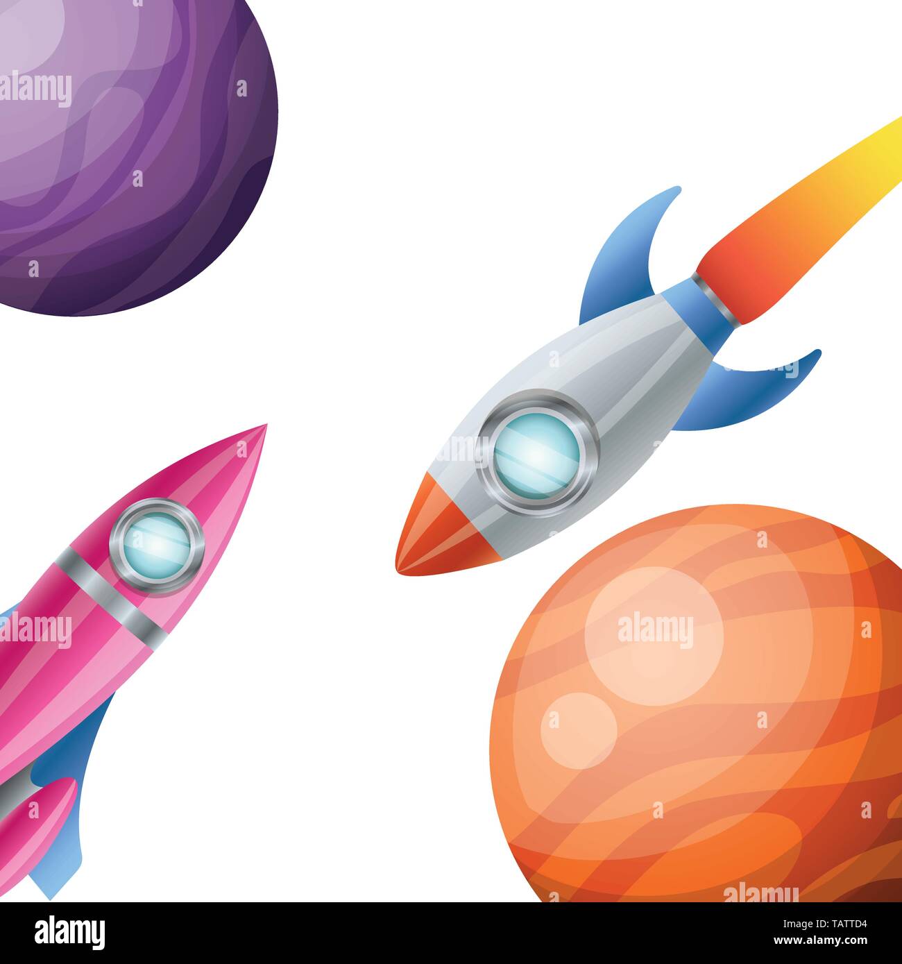 rockets flying with planets of the solar system background Stock Vector ...