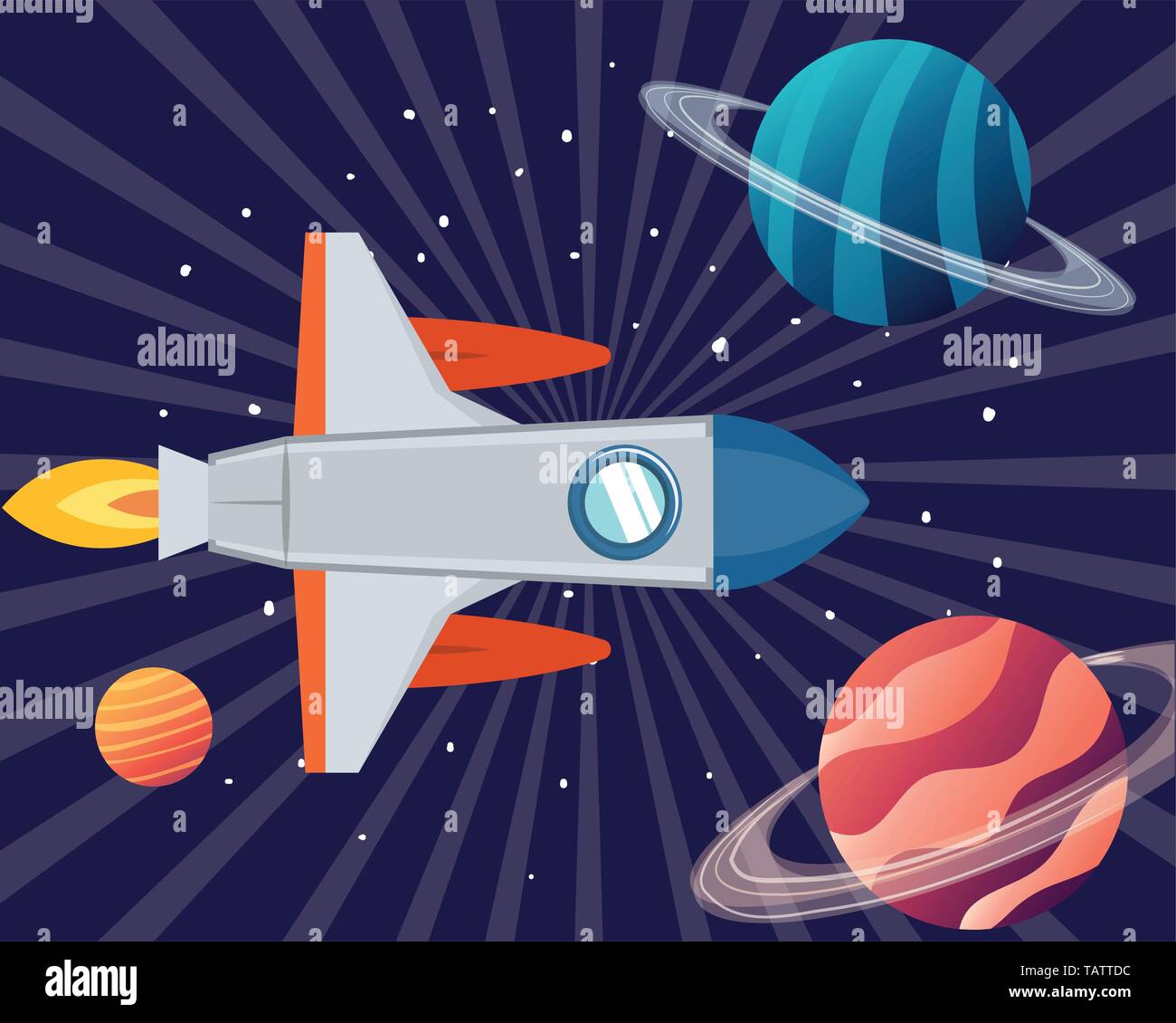 rocket in the space with planets of the solar system Stock Vector Image ...