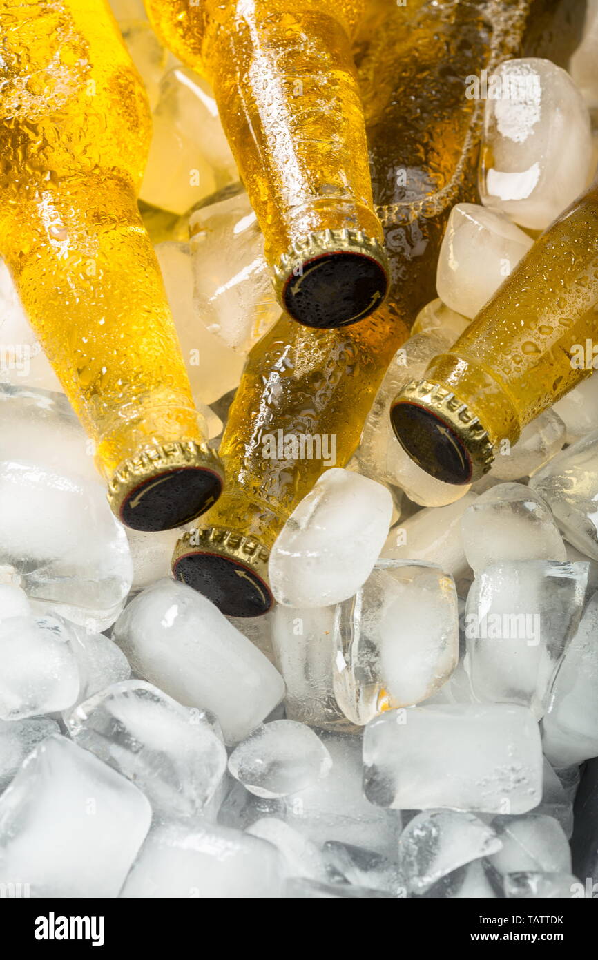 Bottles of cold and fresh beer with ice Stock Photo - Alamy