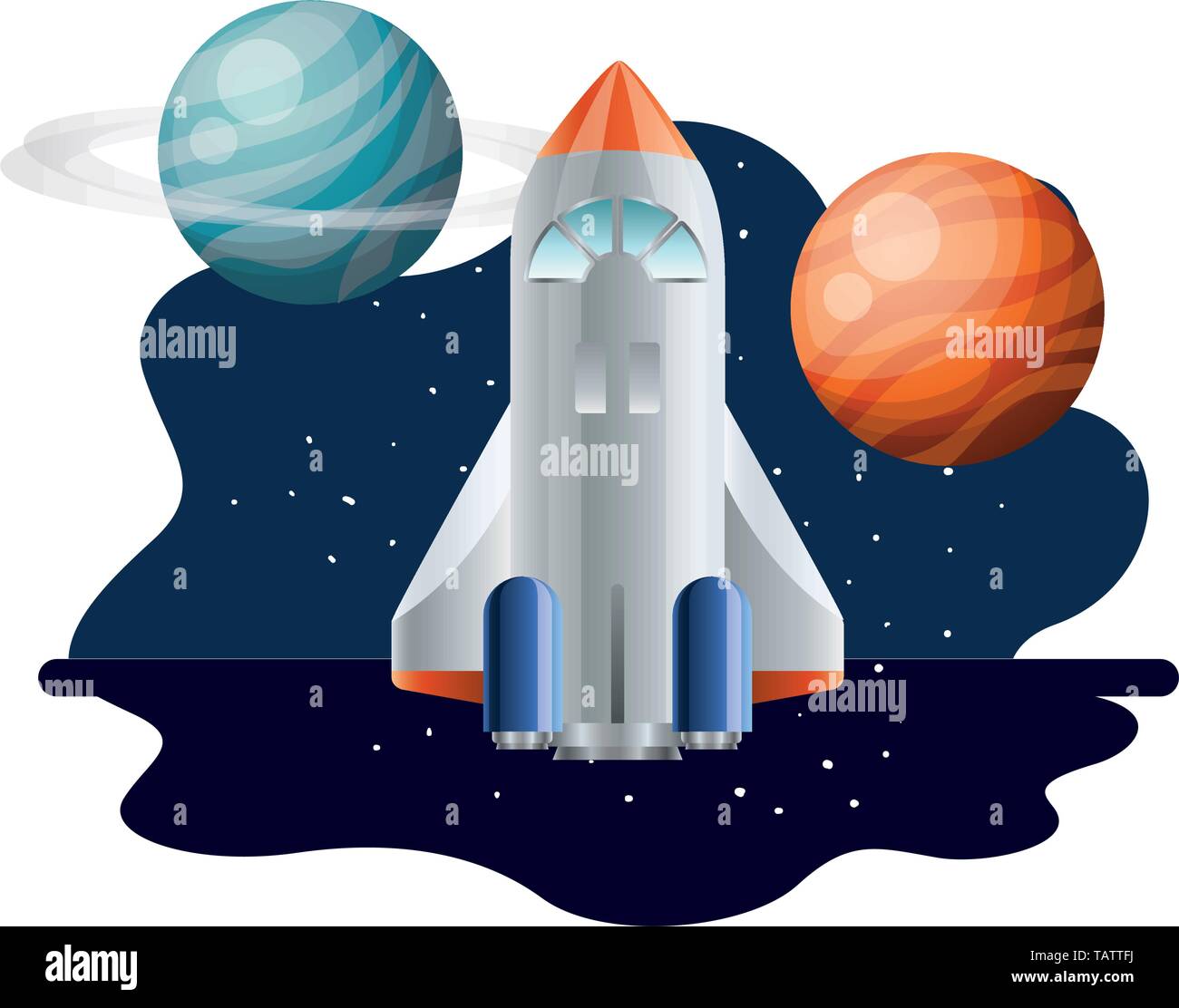 rocket flying with planets of the solar system background Stock Vector ...