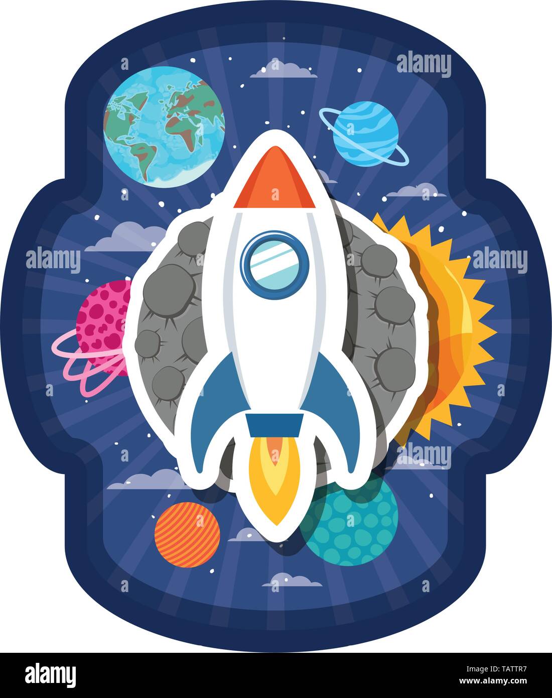 frame with rocket flying and planets of the solar system Stock Vector ...
