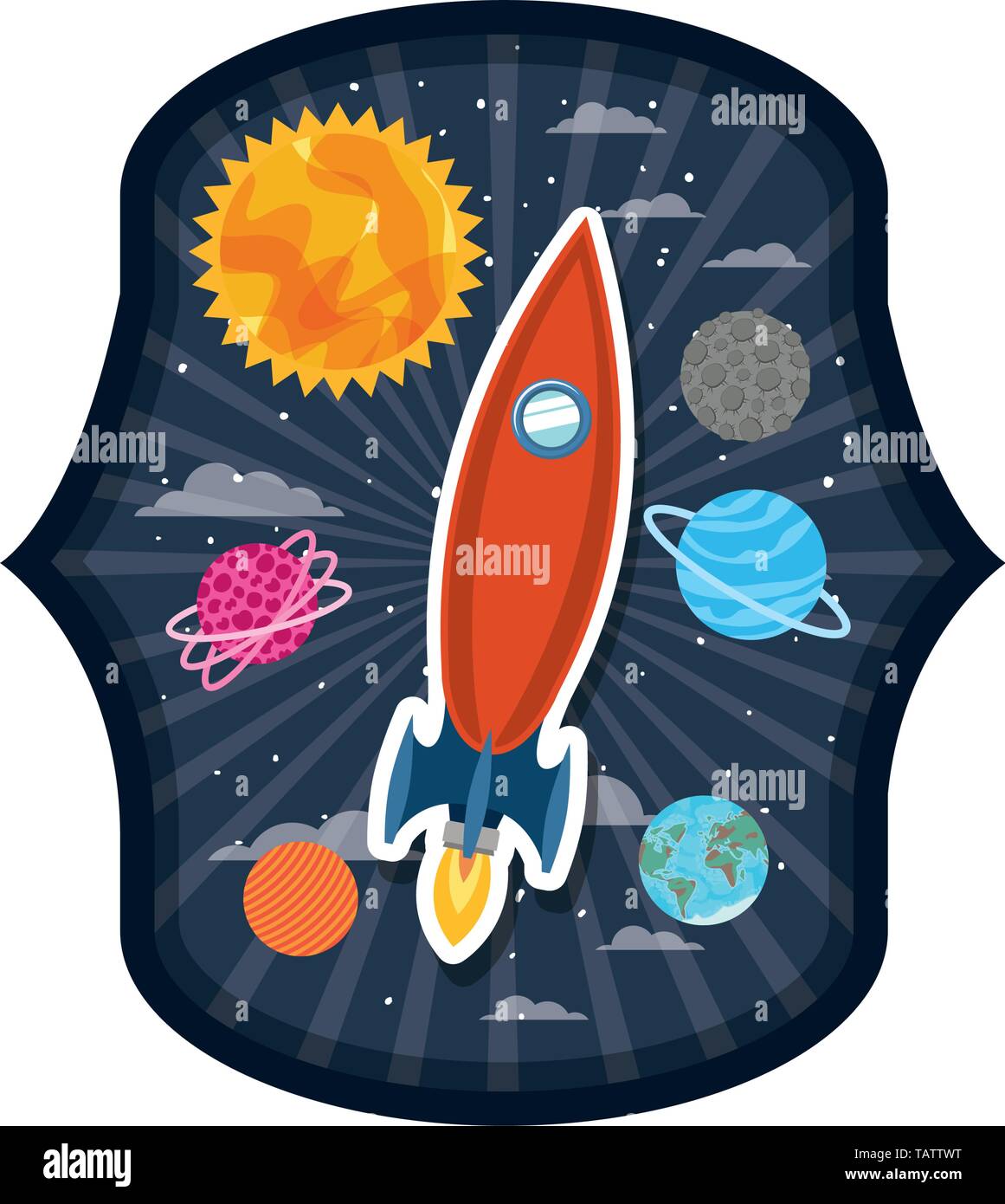 frame with rocket flying and planets of the solar system Stock Vector ...