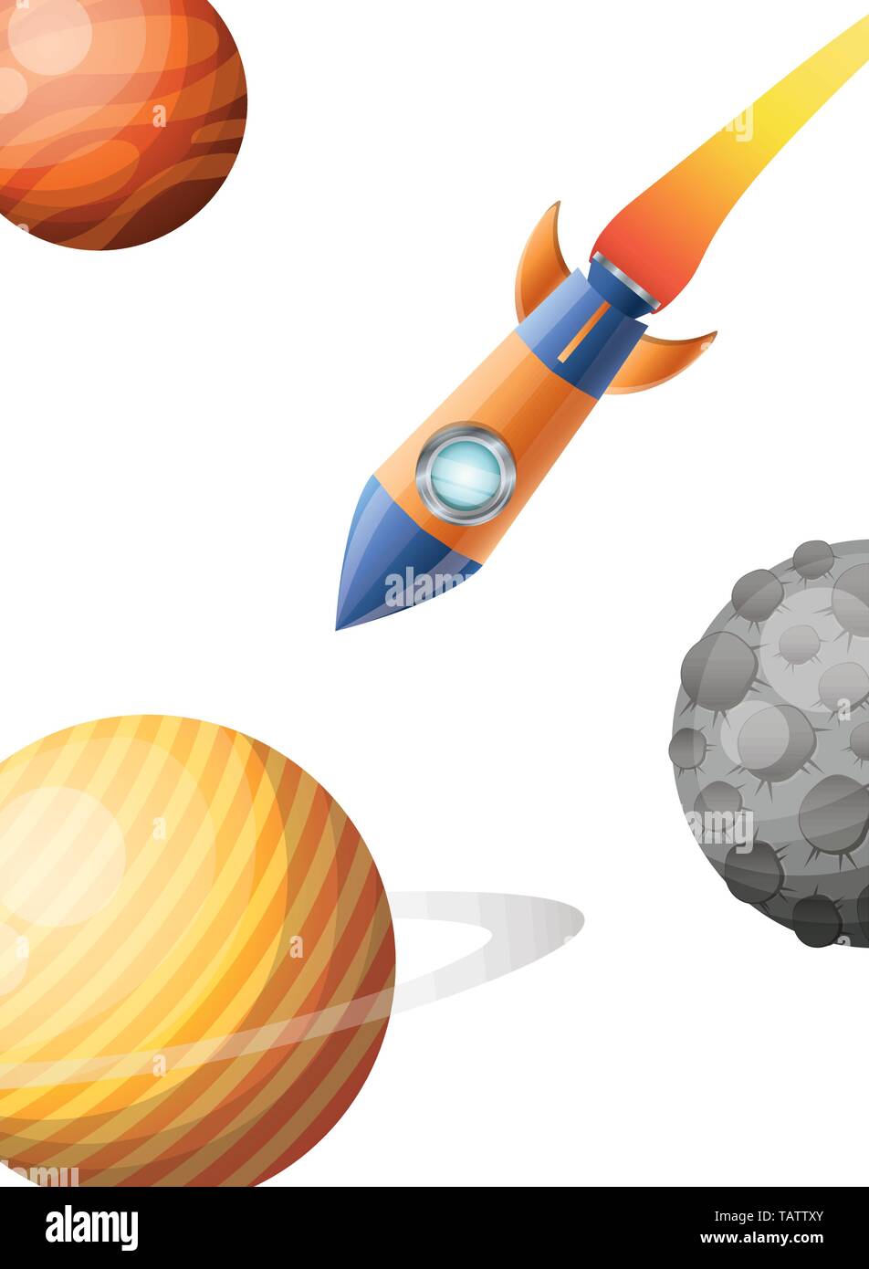 rocket flying with planets of the solar system background Stock Vector ...